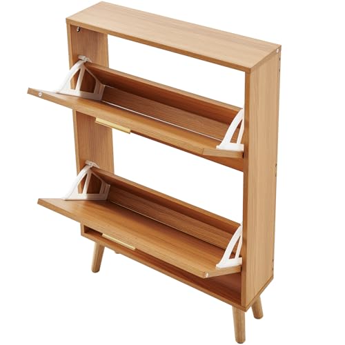 VEVOR Shoe Storage Cabinet for Entryway, 23.6" D x 6.6" W x 34.5" H, Wood color