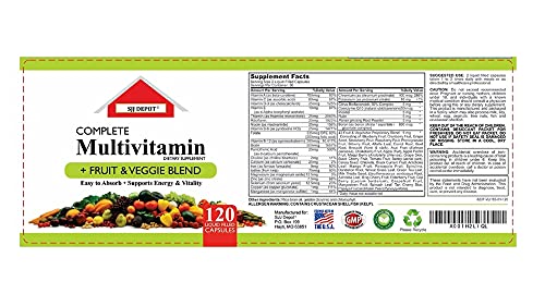SJJ DEPOT 120 Multivitamin Fruit and Vegetable Liquid Capsules, Loaded Multivitamins, Supplements, Multiple Vitamin has Joint Heart Brain Antioxidants, Daily Women Men Senior Adult Multi Vitamins