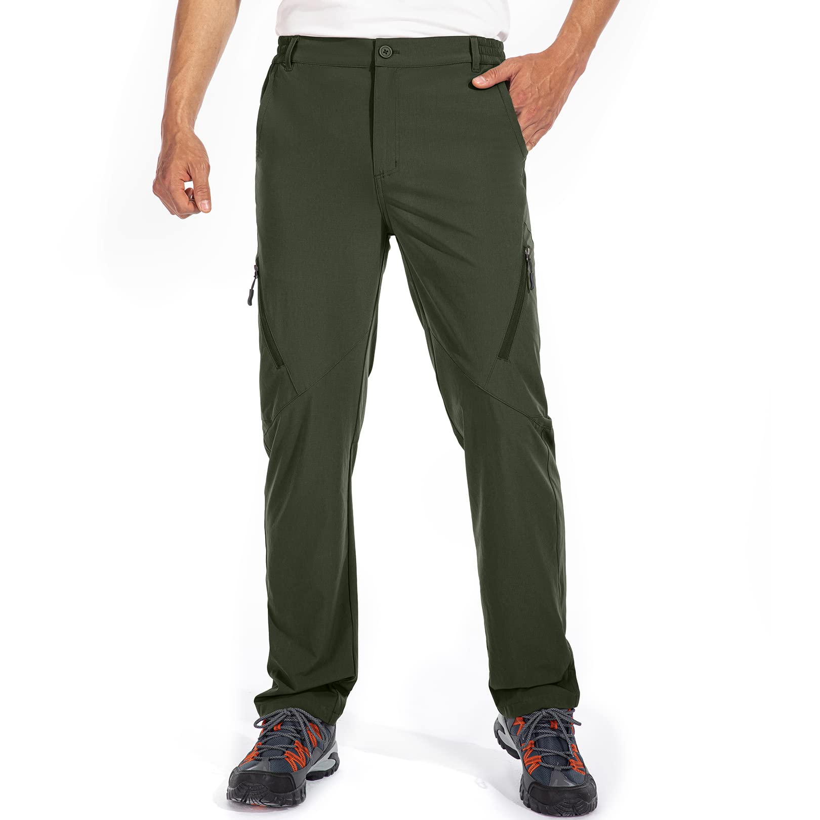 Toomett Men's Hiking Pants Quick Dry UPF 50 Travel Golf Pants Lightweight Camping Work Cargo Pants Zipper Pockets,6094,Army,32