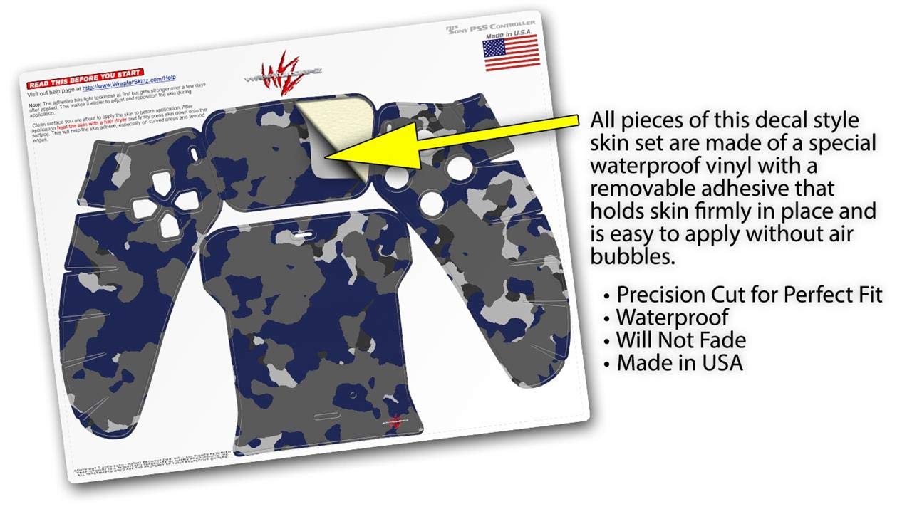 WraptorSkinz Skin Wrap compatible with Sony PS5 DualSense Controller WraptorCamo Old School Camouflage Camo Blue Navy (CONTROLLER NOT INCLUDED)
