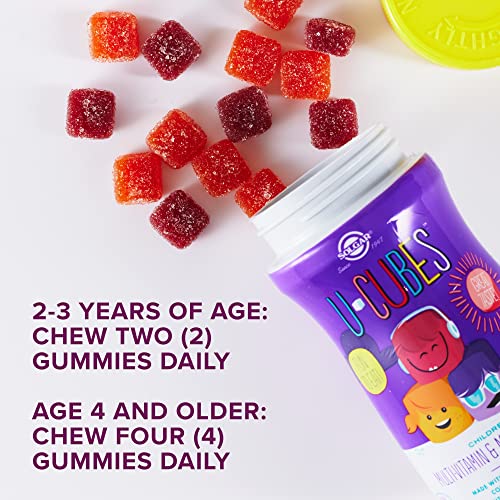 Solgar U-Cubes Children's Multi-Vitamin & Minerals, 120 Gummies - 3 Great-Tasting Flavors, Grape, Orange & Cherry - Ages 2 & Up - Non GMO, Gluten Free, Dairy Free - 60 Servings