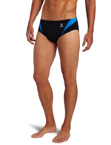 TYR Sport Men's Alliance Durafast Splice Racer Swim Suit (Black/Blue, 36)