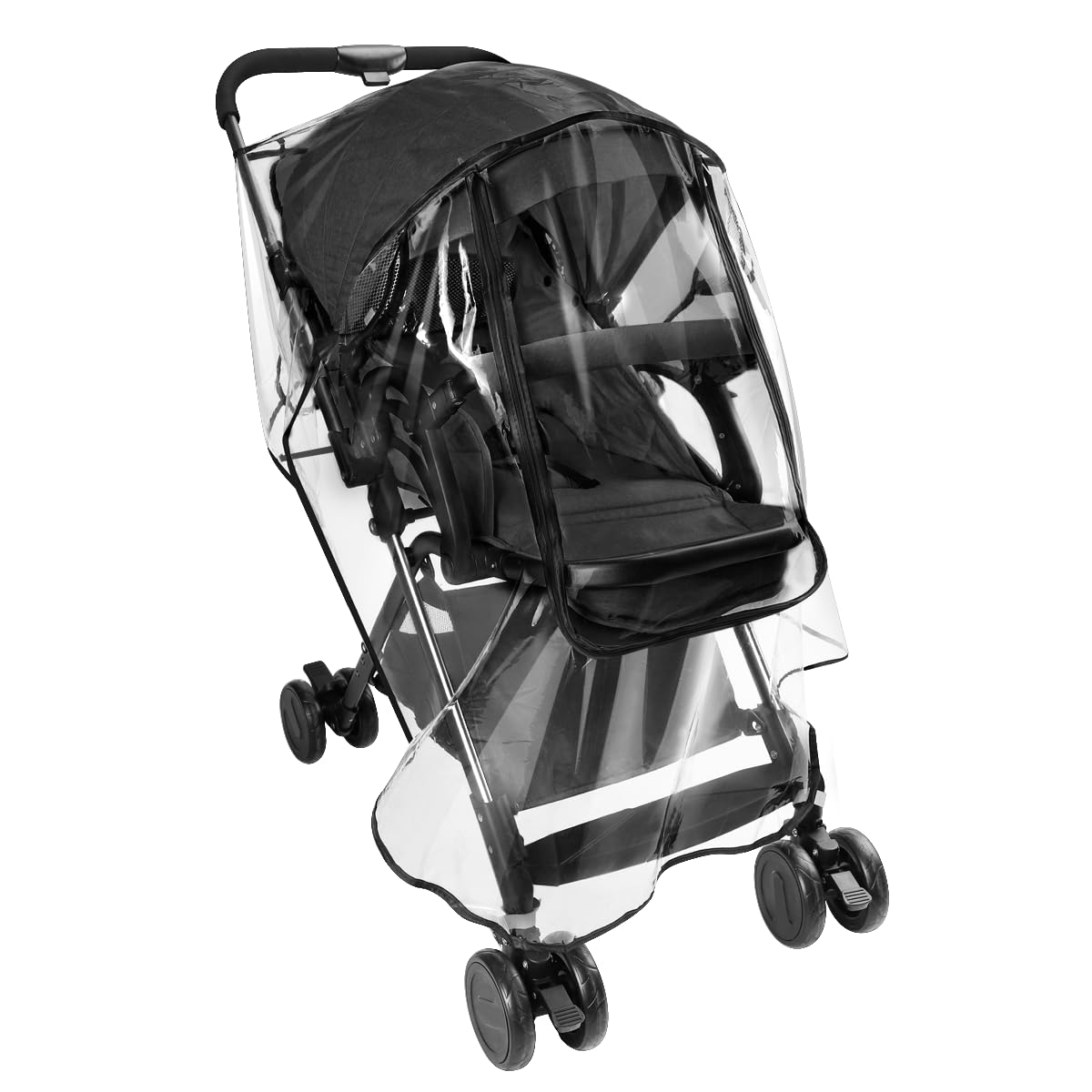 Zooawa Stroller Rain Cover, Universal Size Baby Christmas Travel Weather Shield Food Grade EVA Plastic Waterproof Windproof Dust Resistant Stroller Raincover for Jogger Stroller Buggy Pram - Clear