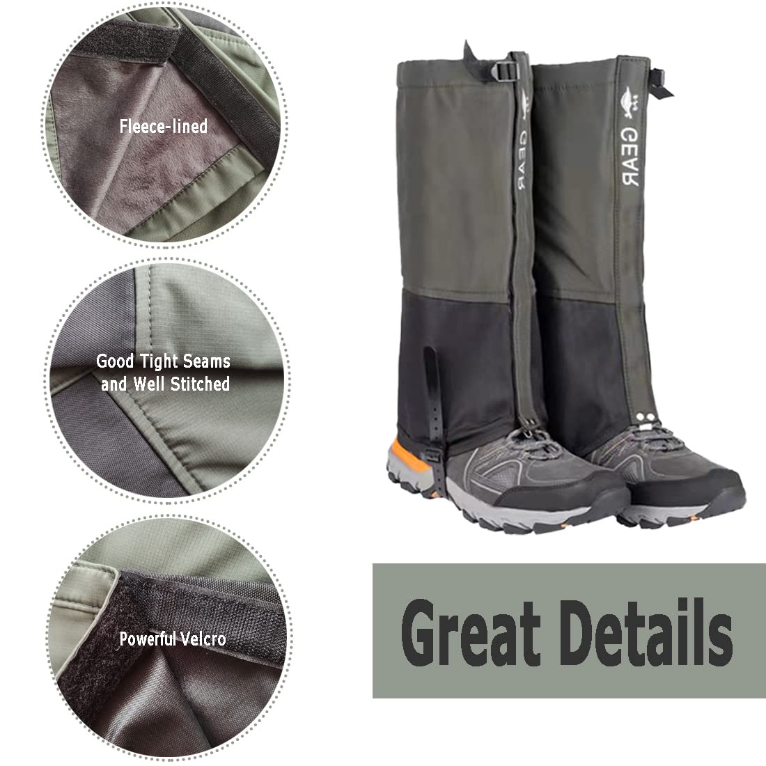 WUSHANG Leg Gaiter Snow Boot Gaiter Waterproof Gaiter for Men Women Shoe Gaiter for Hiking Hunting Skiing Camping Climbing (XL)