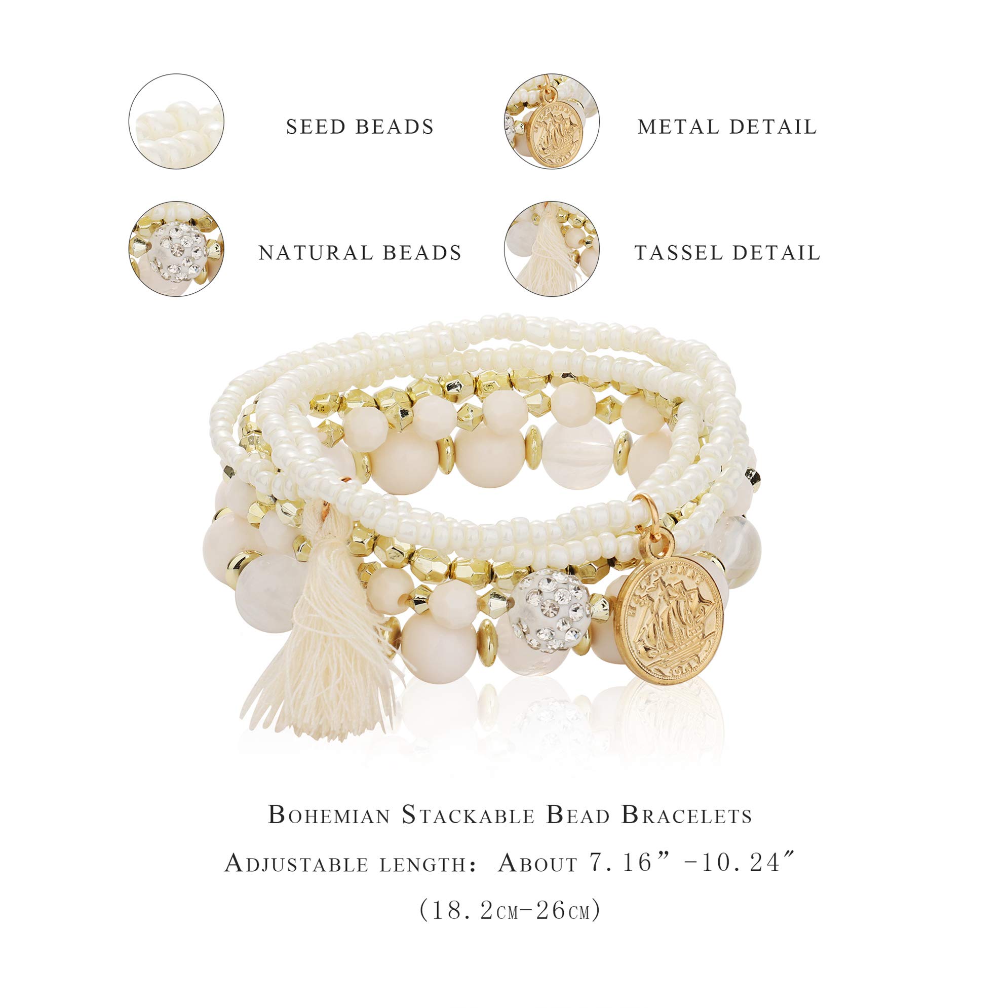 YADOCA 7 Sets Bohemian Stackable Bead Bracelets for Women Multilayer Stretch Bracelet Set Pendant Bangles Multicolor A