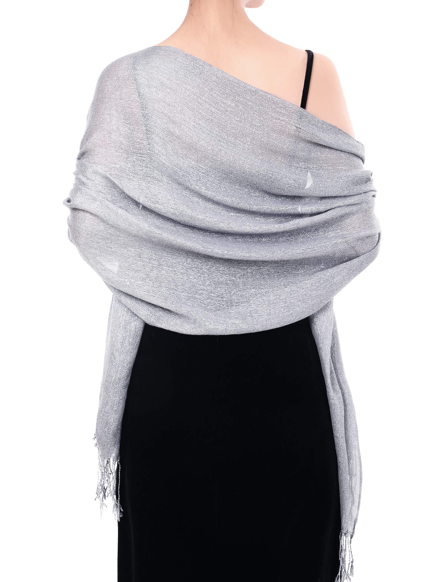 WILLBOND Womens Shawl Chiffon Bridal Evening Soft Wrap Scarf, Chiffon Scarf Ribbon Scarf Satin Scarf for Evening Dresses(L,Gray)