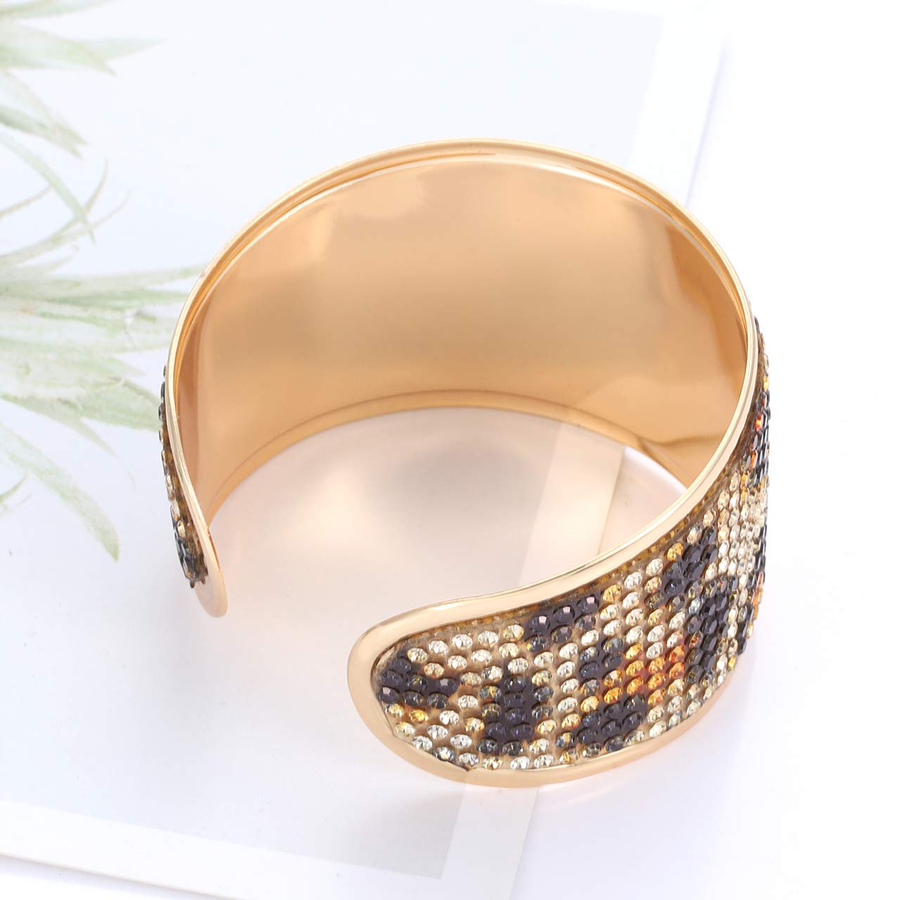 ZITULRY Diamond Rhinestone Cuff Bracelet for Women Leopard Print Gems Wide Open Bangle Bracelet (Crystal Cuff)