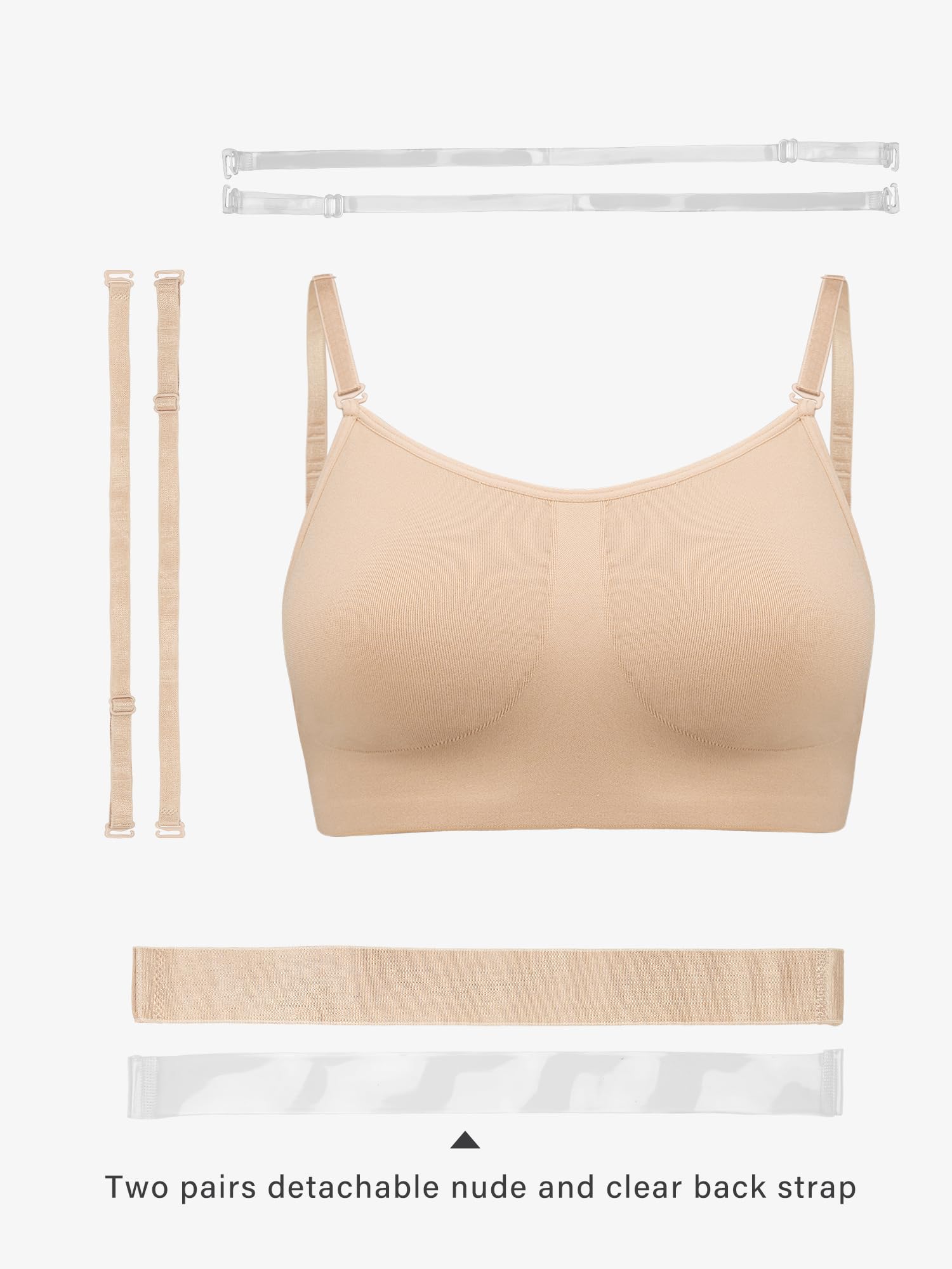 Stelle Womens Clear Strap Bra Wireless Invisible Dance Bra Backless Low Back Bra No Sponge with Convertible Straps (Nude-Old,L-Old)