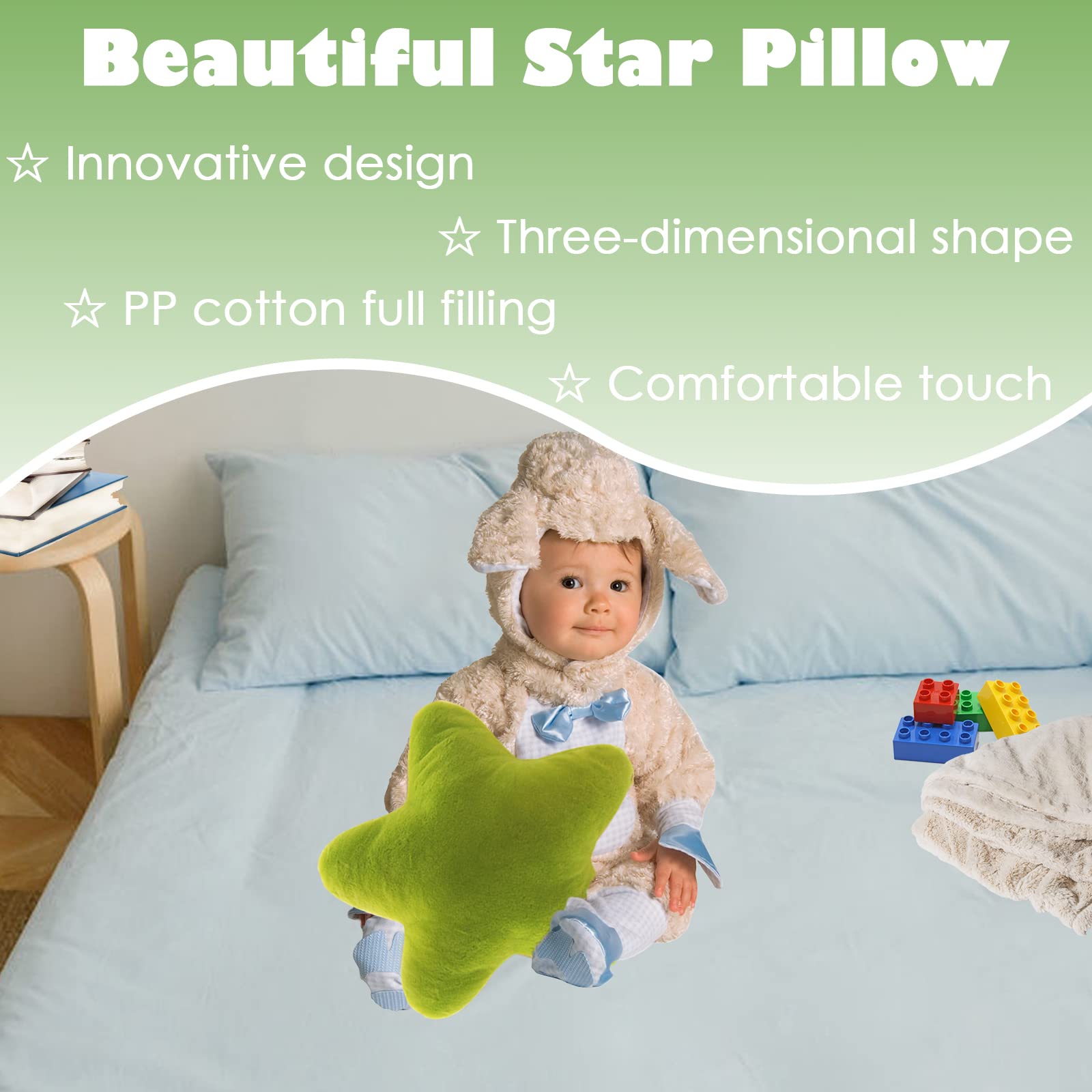 zhidiloveyou Star Pillow Plush Green, Stuffed Star Shaped Pillow Cute Toy for Kids, 15.7 inch