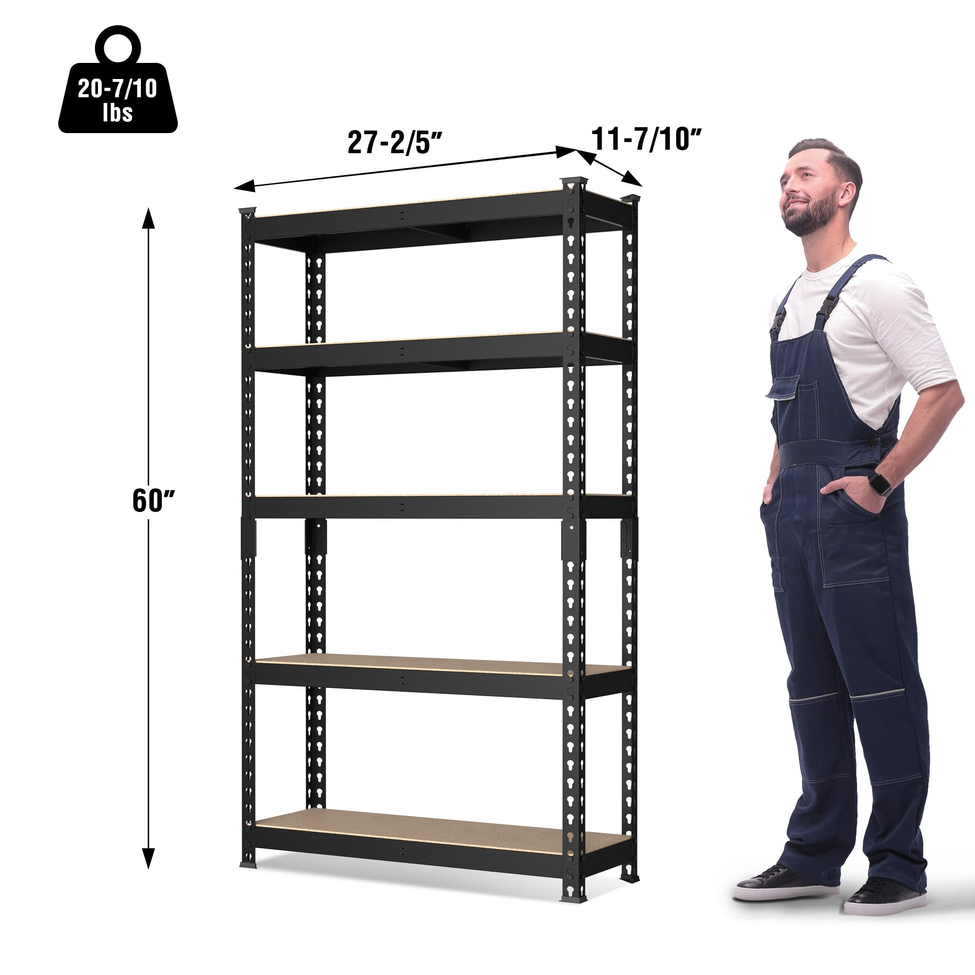 WORKPRO 5-Tier Metal Storage Shelving Unit, 36”W x 18”D x 72”H, Adjustable Storage Rack Heavy Duty Shelf with Particle Board, 4000 lbs Load Capacity (Total) for Garage Warehouse, Black/Silver