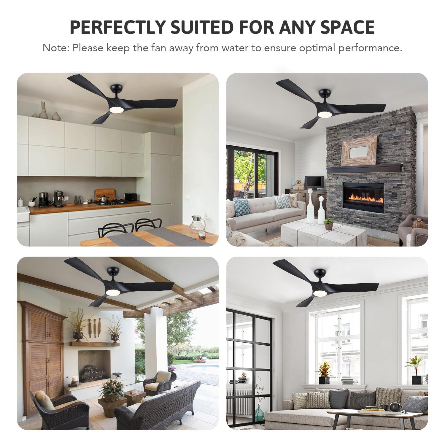 VONLUCE Ceiling Fan with Light and Remote Control, 52 Inch Modern Fan with 3 Blades Noiseless DC Motor for Bedroom, Living Room, Kitchen, Study, Black