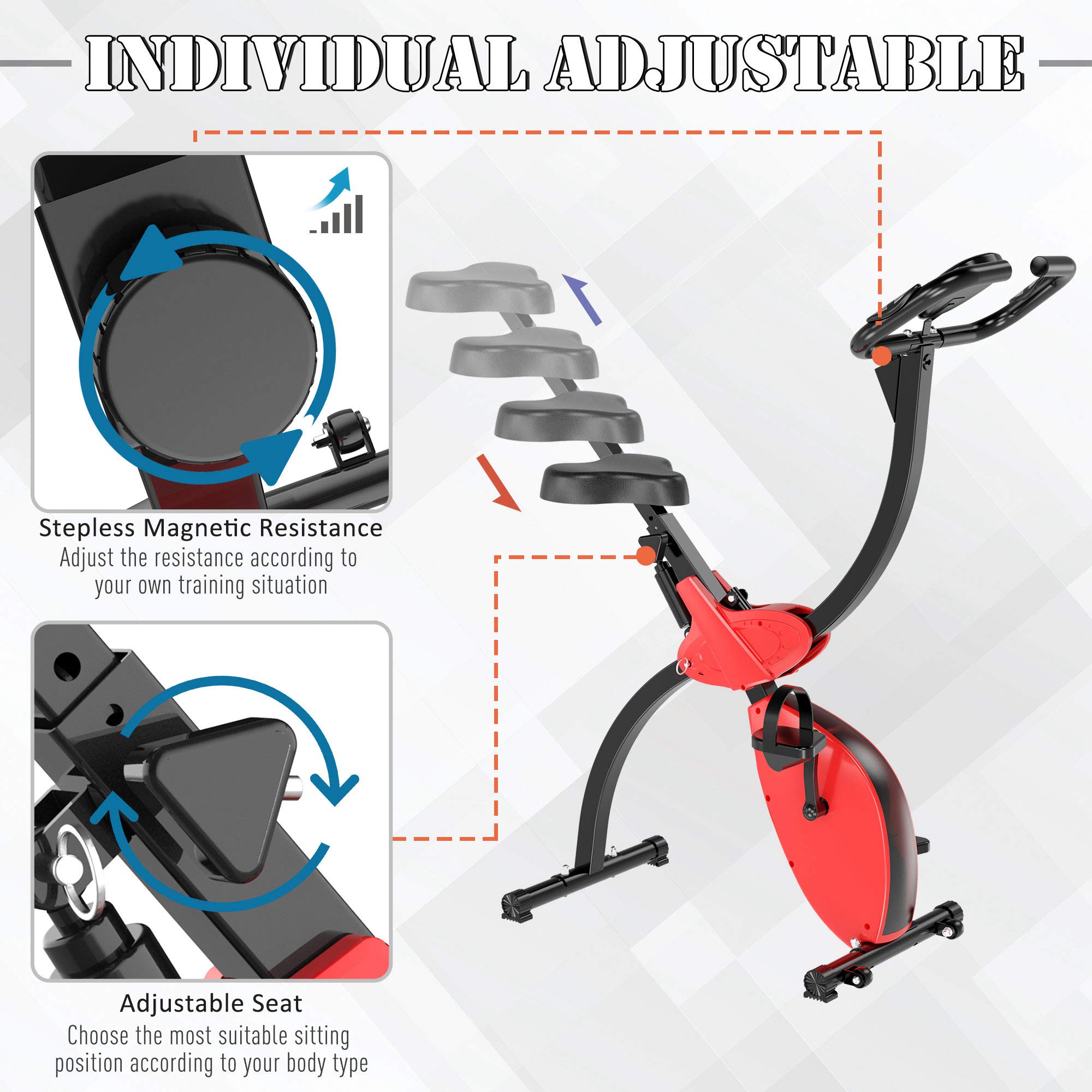 Soozier Foldable Upright Training X-Bike With Magnetic Resistance, Exercise Cycling Bicycle for Cardio, Aerobic Exercise, Red