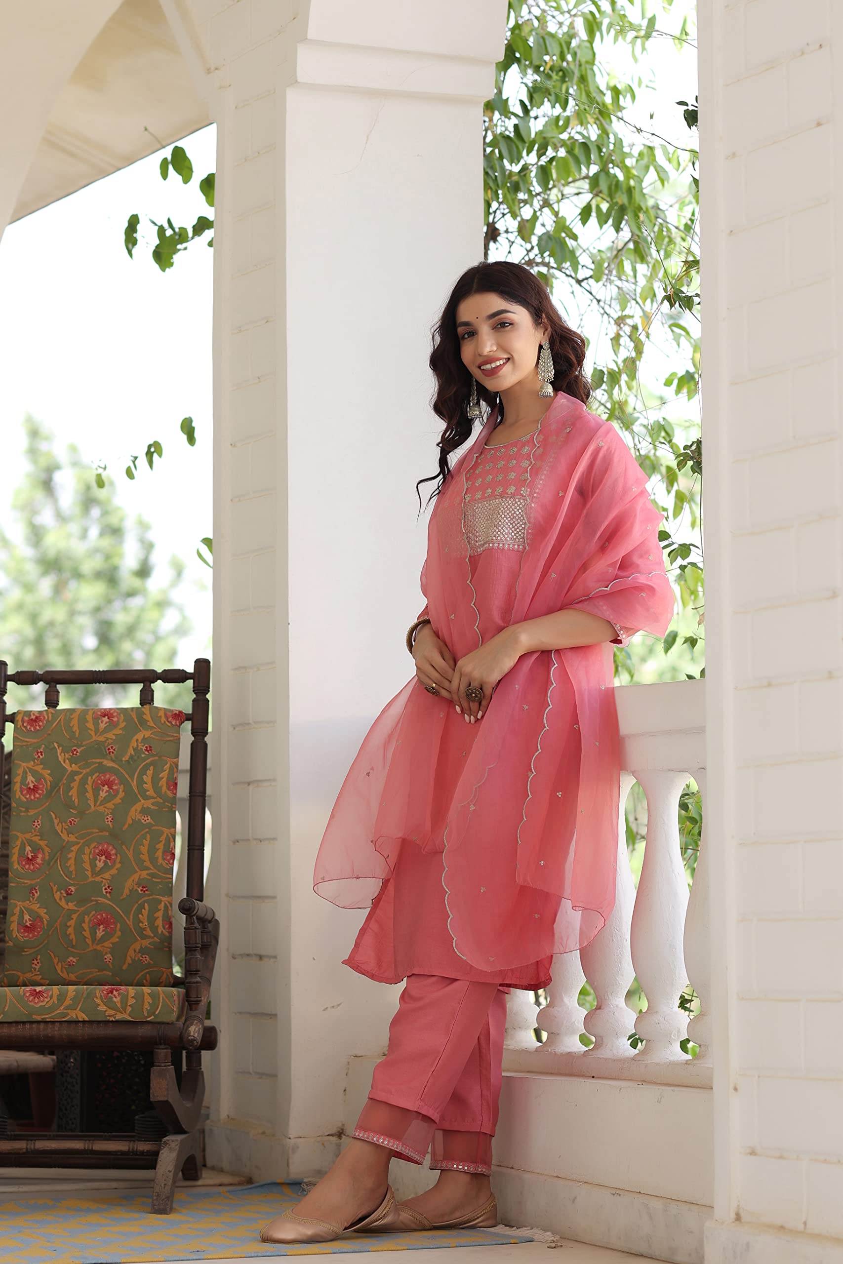 Vaamsi Women's Polysilk Embroiderd Kurta Pant Dupatta Set (PKSKD1159_XS_Pink)