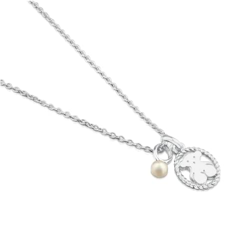 TOUS Sterling Silver Necklace for Women with Pearl and Bear Motif, Size: 1.2 cm. Length: 45 cm, Camee Collection