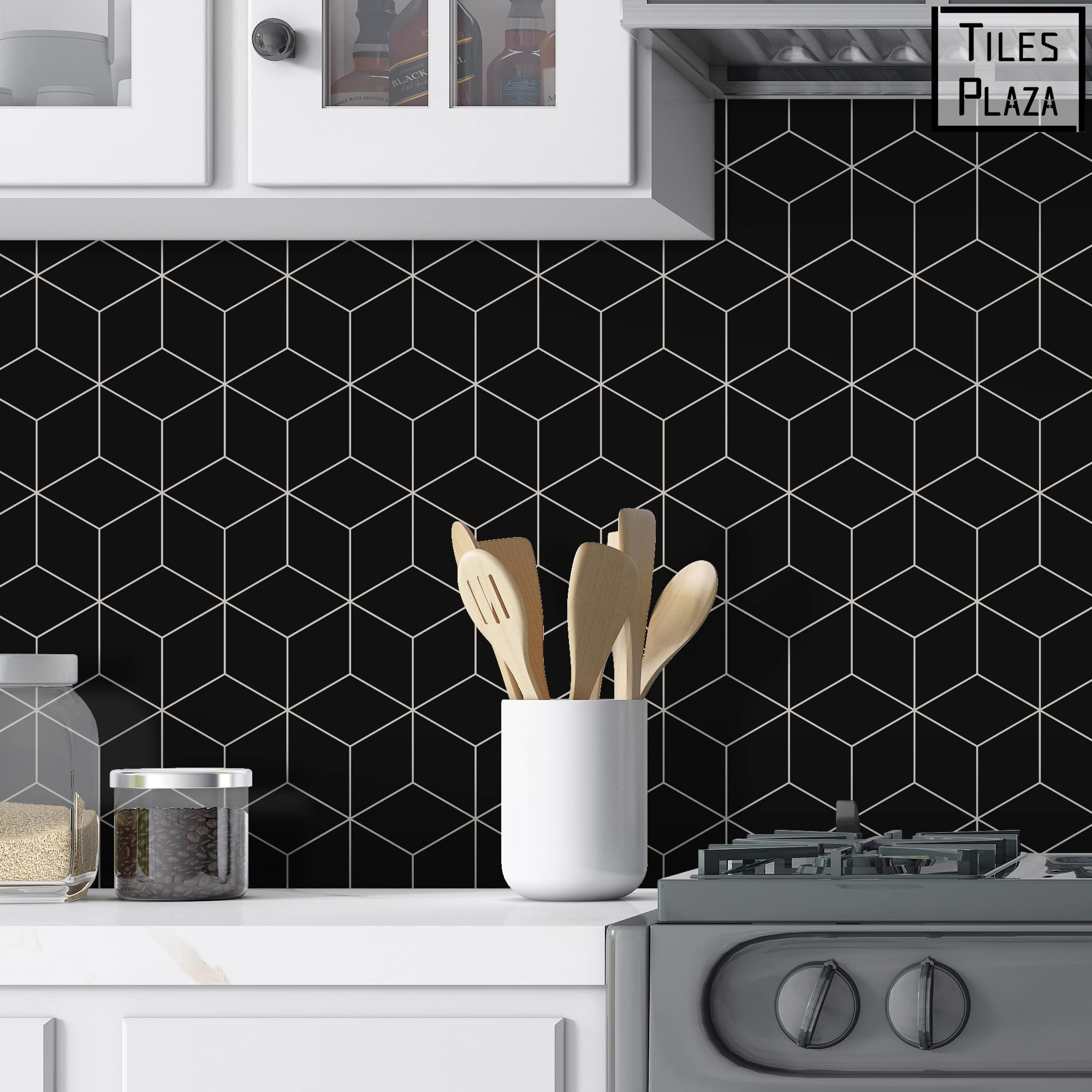 The Tiles Plaza Rhombus Backsplash Tile for Kitchen Peel and Stick, Stone Composite Self Adhesive Tiles, 3D Cube Wall Tile for Kitchen, 12 x 13 Inch 10 Sheets Navy Blue