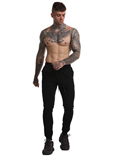 YKB Men's Gym Jogger Pants Sport Workout Training Slim Tapered Sweatpants Running Joggers for Men Black