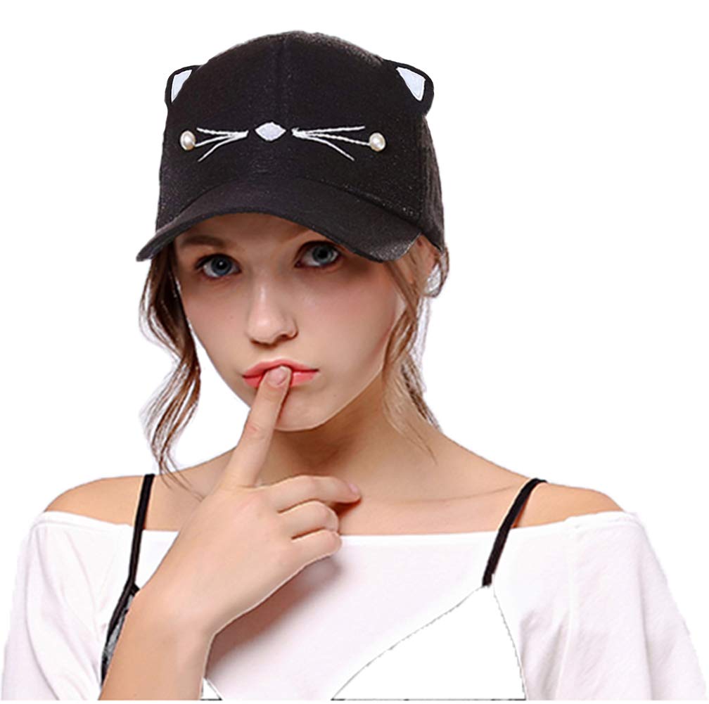 Women Adjustable Cat Ears Cap Baseball Sun Hats Hip Hop Hat Black