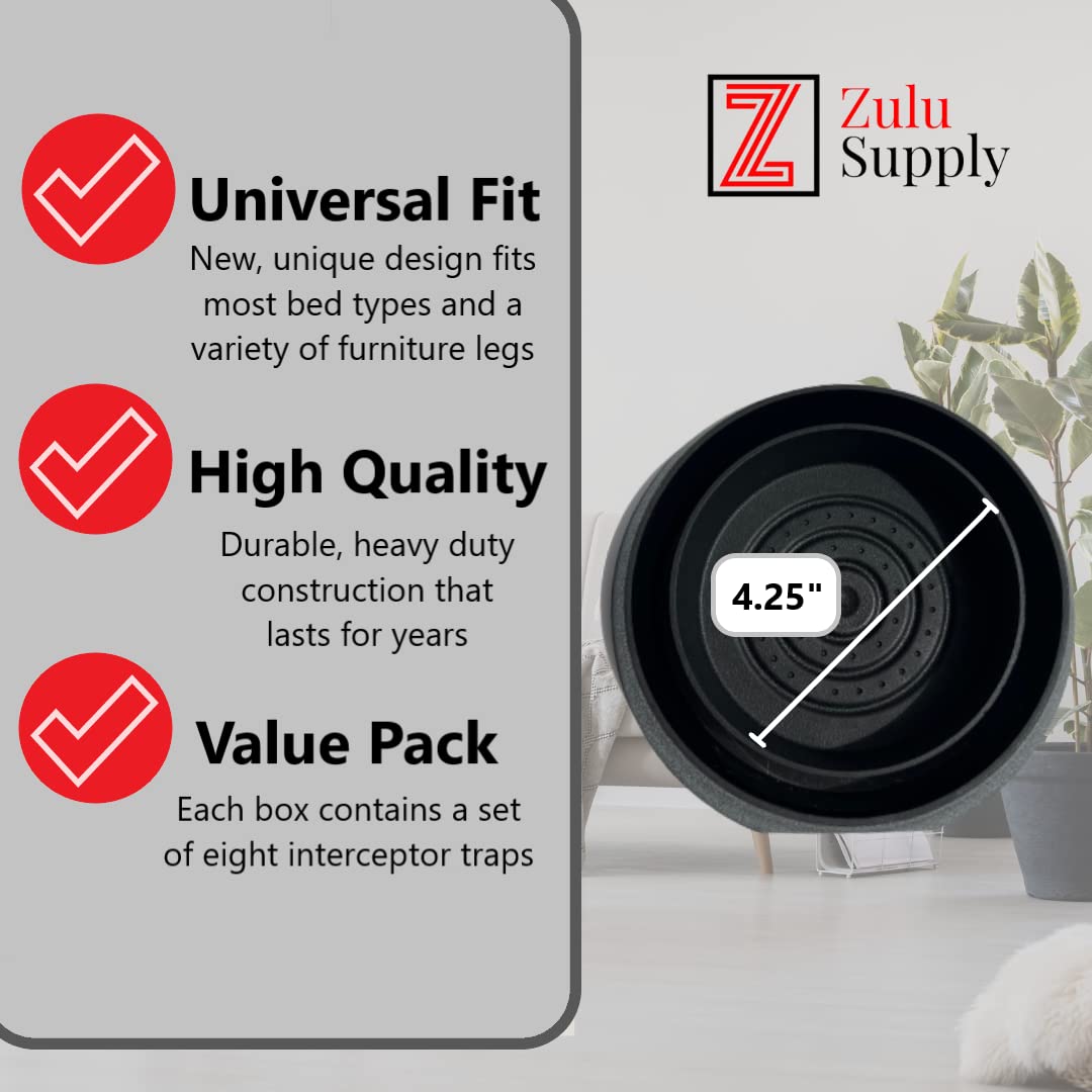 Zulu Supply Bed Bug Interceptors, Traps, 12 Pack, Black, Bedbug Monitor, Insect Detector for Bed Legs or Furniture