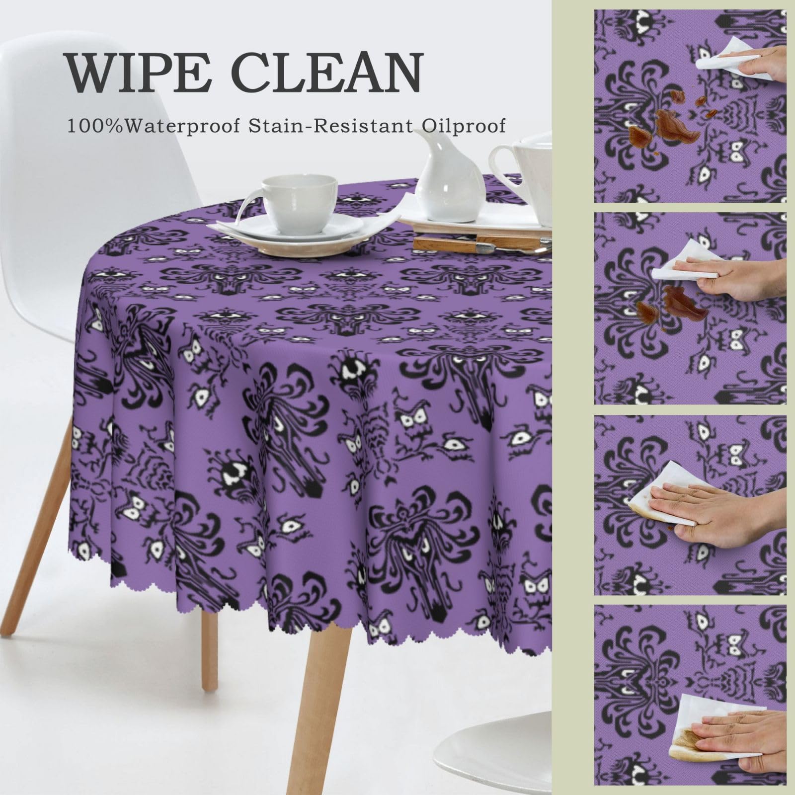 YANGDADA Haunted The Mansion Round Tablecloth 60 inch Washable Polyester Table Cloth Decorative Table Cover for Wedding Party Dining Banquet