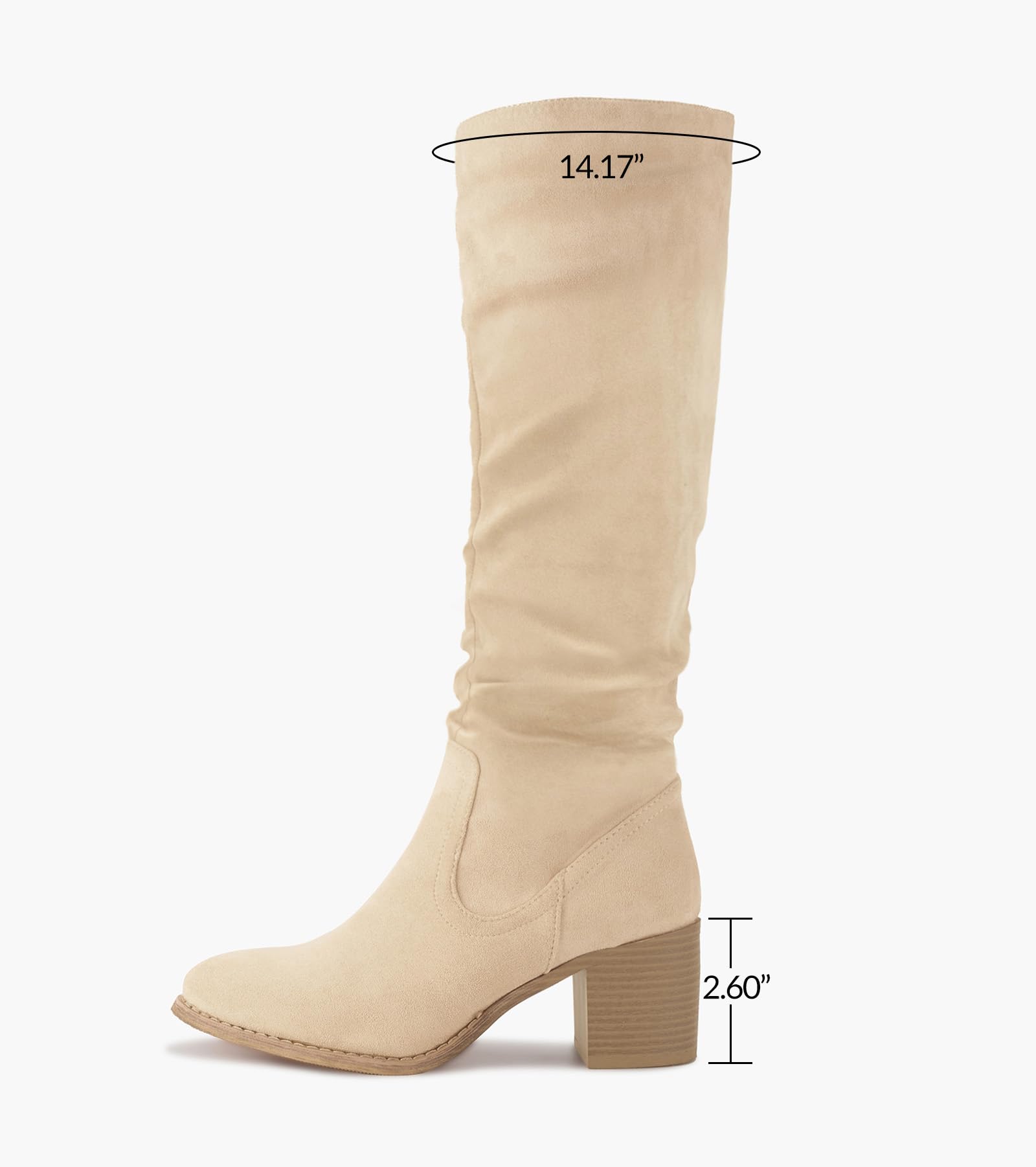 Shoe'N Tale Womens Knee High Boots Chunky Heel Pointed Toe Suede Slouchy Boots with Side Zipper(8.5,Beige)