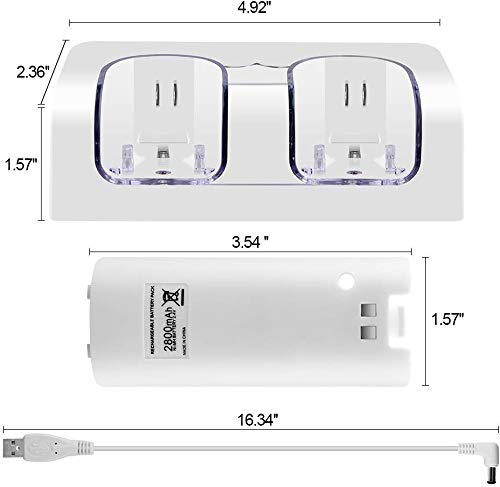 Wii Charging Station, Dual Charger Dock with Two Rechargeable 2800mAH Batteries for Wii Remote Controller(White)