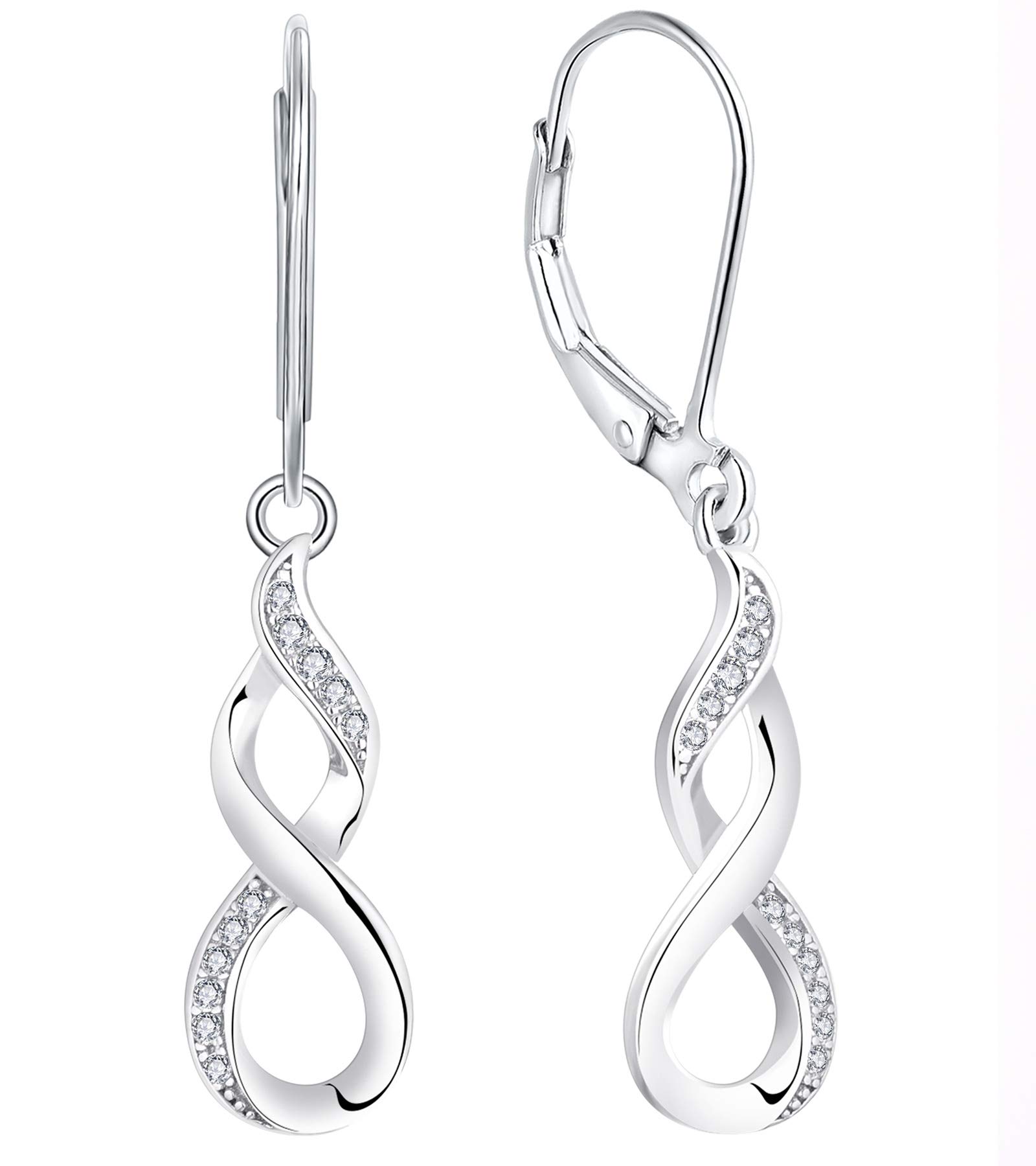 YL Dangle Drop Infinity Earrings 925 Sterling Silver Leverback Earrings 18K White Gold Jewelry for Women