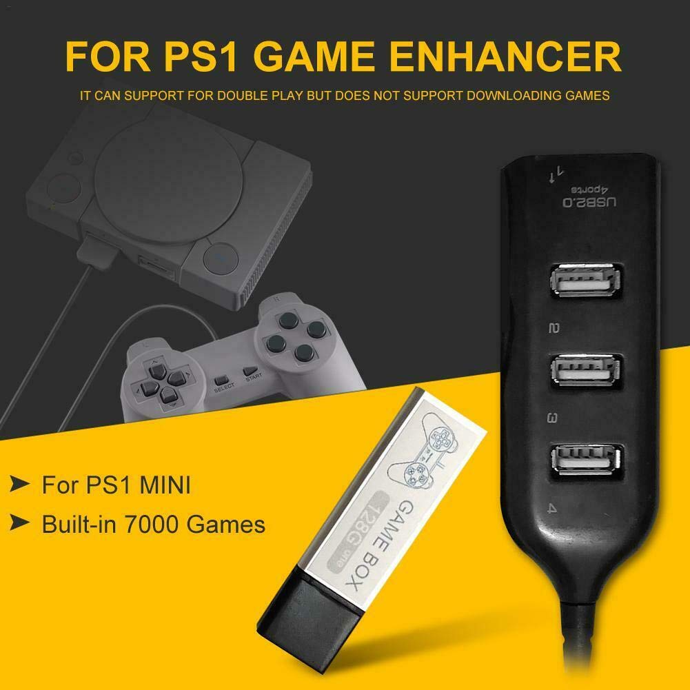 TIAS Game Enhancer, Open Source Simulator, Game Expansion Stick Hub Plug Games with Built-In 7000 Games 128GB and 4 Port, For PS1 MINI Pack