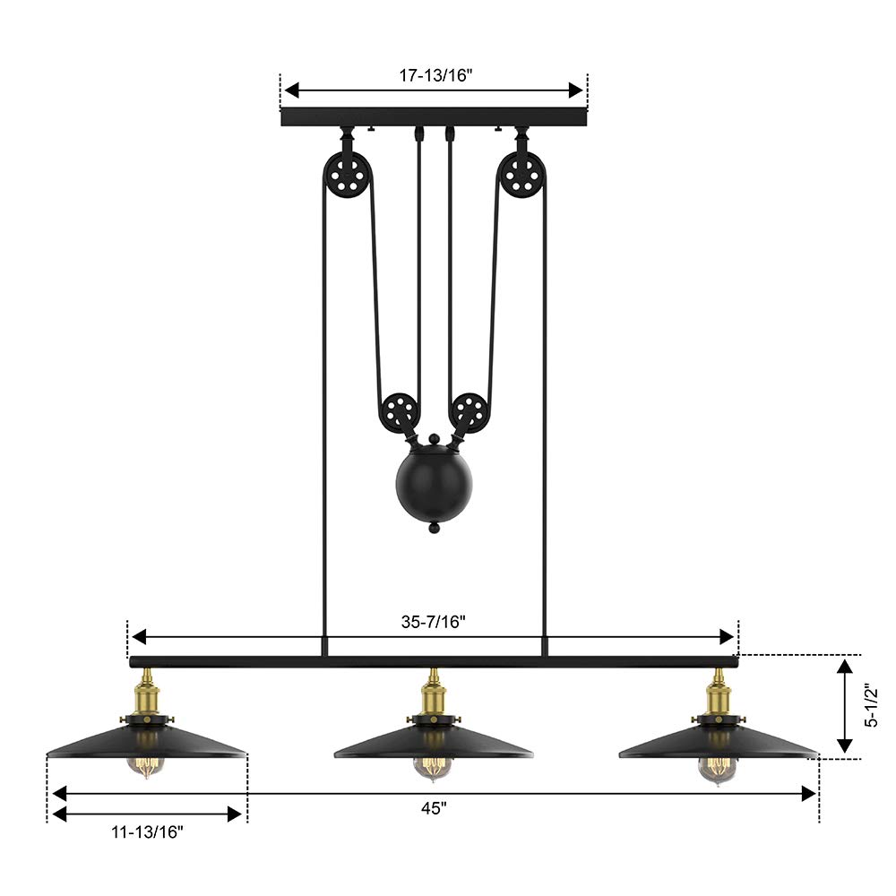 WINSOON Industrial Pendant Light, Pulley Light Fixture, Retro Steampunk Hanging Lamp, Adjustable Vintage Kitchen Island Over The Sink 2-Head Lights, Matte Black Painted