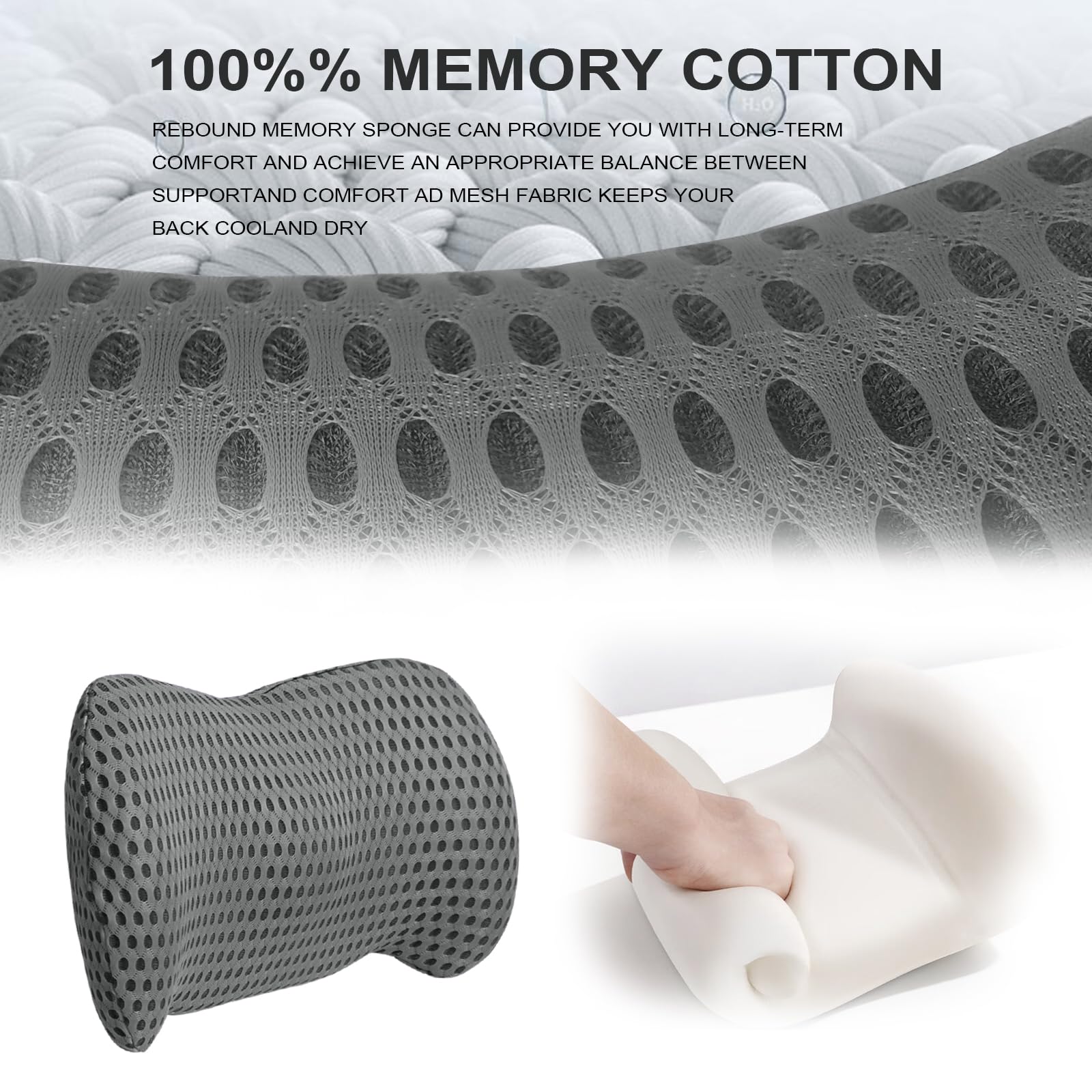 sproerden Lumbar Support Pillow, Ergonomic - Memory Foam Lumbar Support Pillow for Lower Back Pain Relief for Car Seats, Office Chairs, Gaming Consoles, Sofas, Recliners and Beds (Gray)