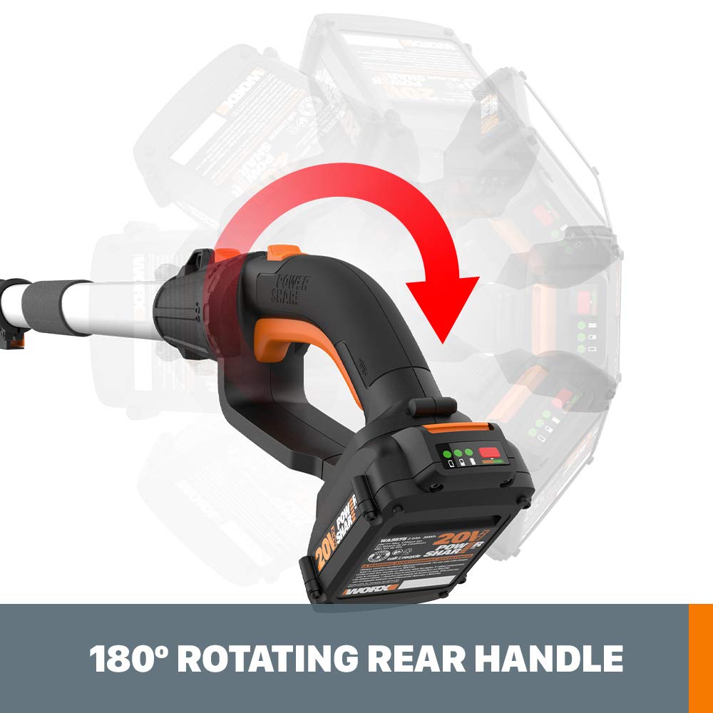 Worx WG252.9 20 V 20" Cordless Hedge Trimmer, Reach Up to 12 Inch, Extended Pole, 180° Rotation Head, PowerShare – Tool Only