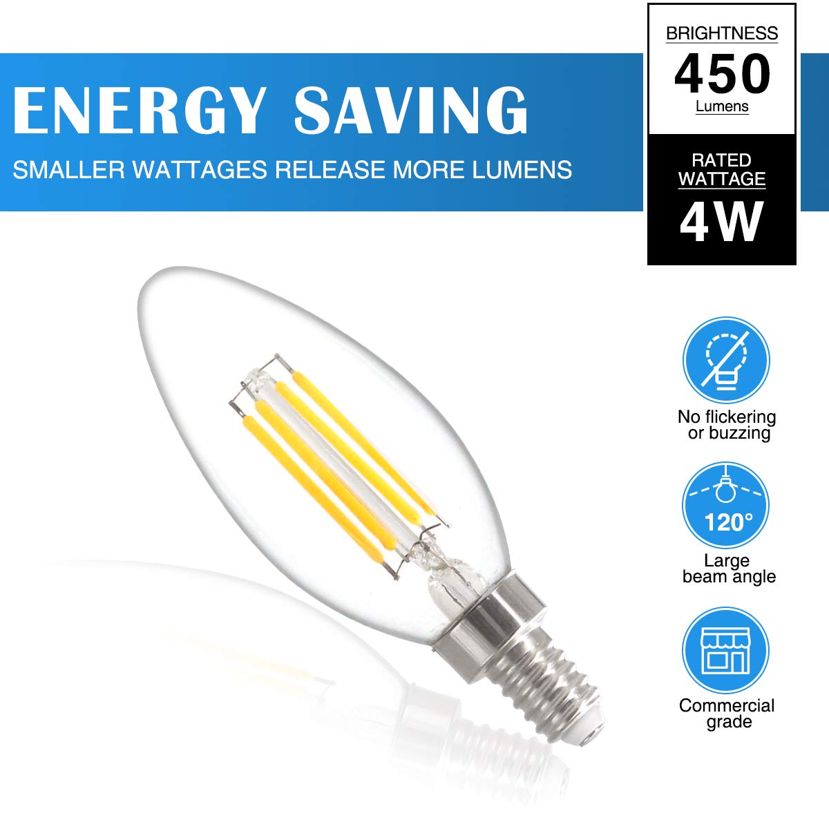 ZJOJO LED Candelabra Bulbs B11 Candelabra LED E12 Candelabra Base Candle Bulbs 2700K Warm 40 Watt Using only 4Watts Chandelier Indoor/Outdoor 2700K 12Pack E12 Base NO-DIM