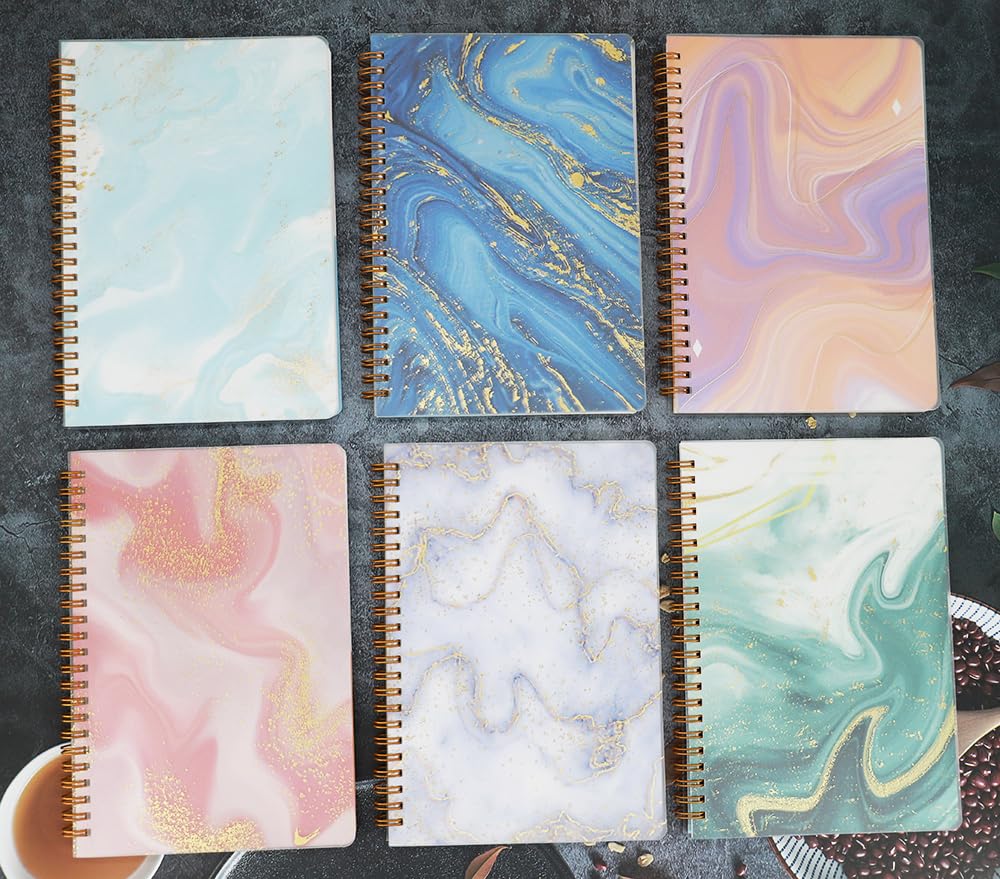 Wotion Spiral Notebooks College Ruled, A5 Premium Thick Paper, 6 Pack, 8.35 x 5.75inch, 80 Sheets per Notebook,Wide Ruled Paper for Work, Home&School,Writing Journal