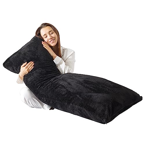 WhatsBedding Black Sherpa Body Pillow with Pillowcase, Full Body Pillows for Adults, Large Long Body Pillow Insert, Long Pillow for Bed, Machine Washable, 20 x 54 Inches