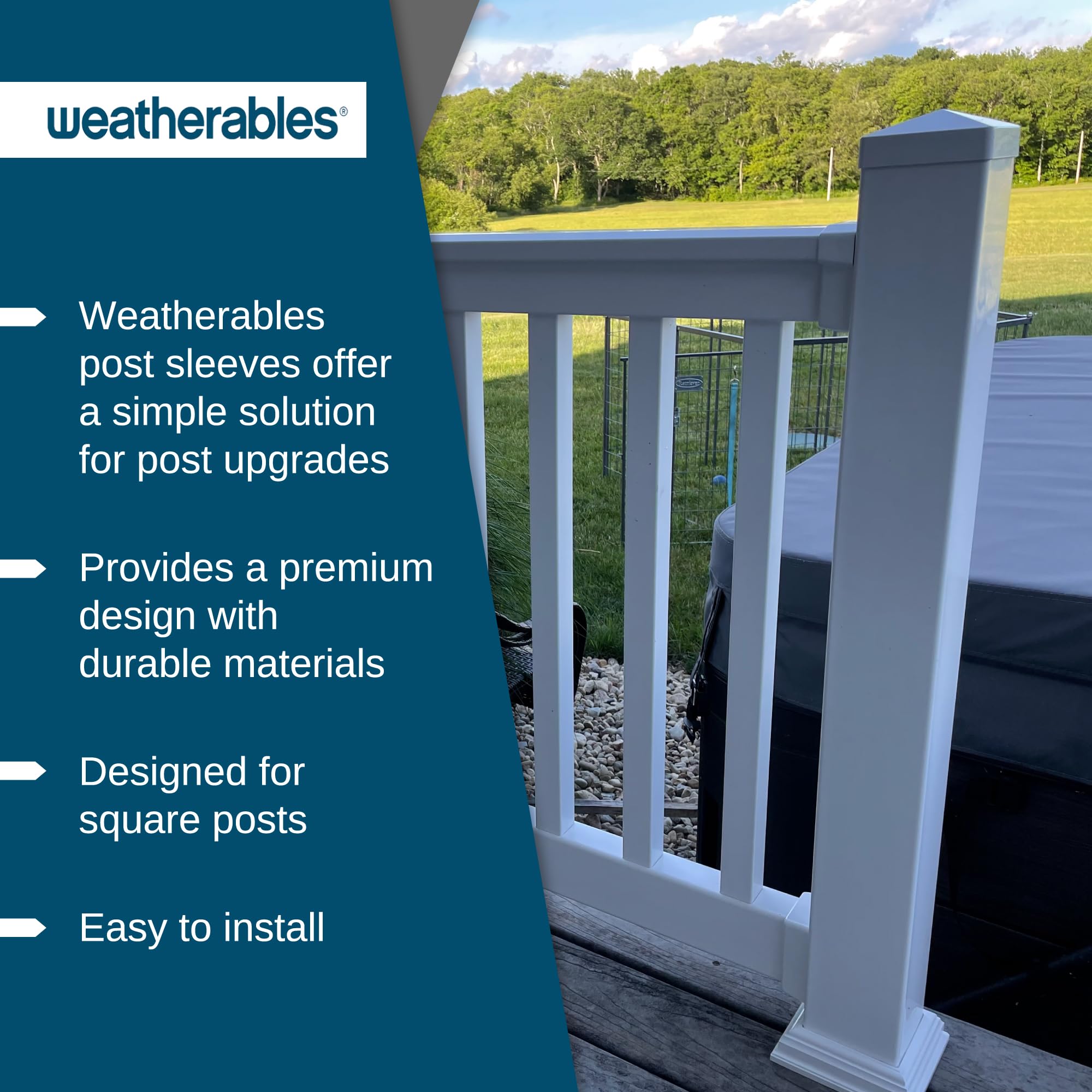 Weatherables 4x4 Post Sleeve β Weatherproof Premium Outdoor Vinyl Post Cover for Lasting Durability and Easy Installation on Decks, Patios, Porches or Mailbox Posts (4"x4"x48", White)