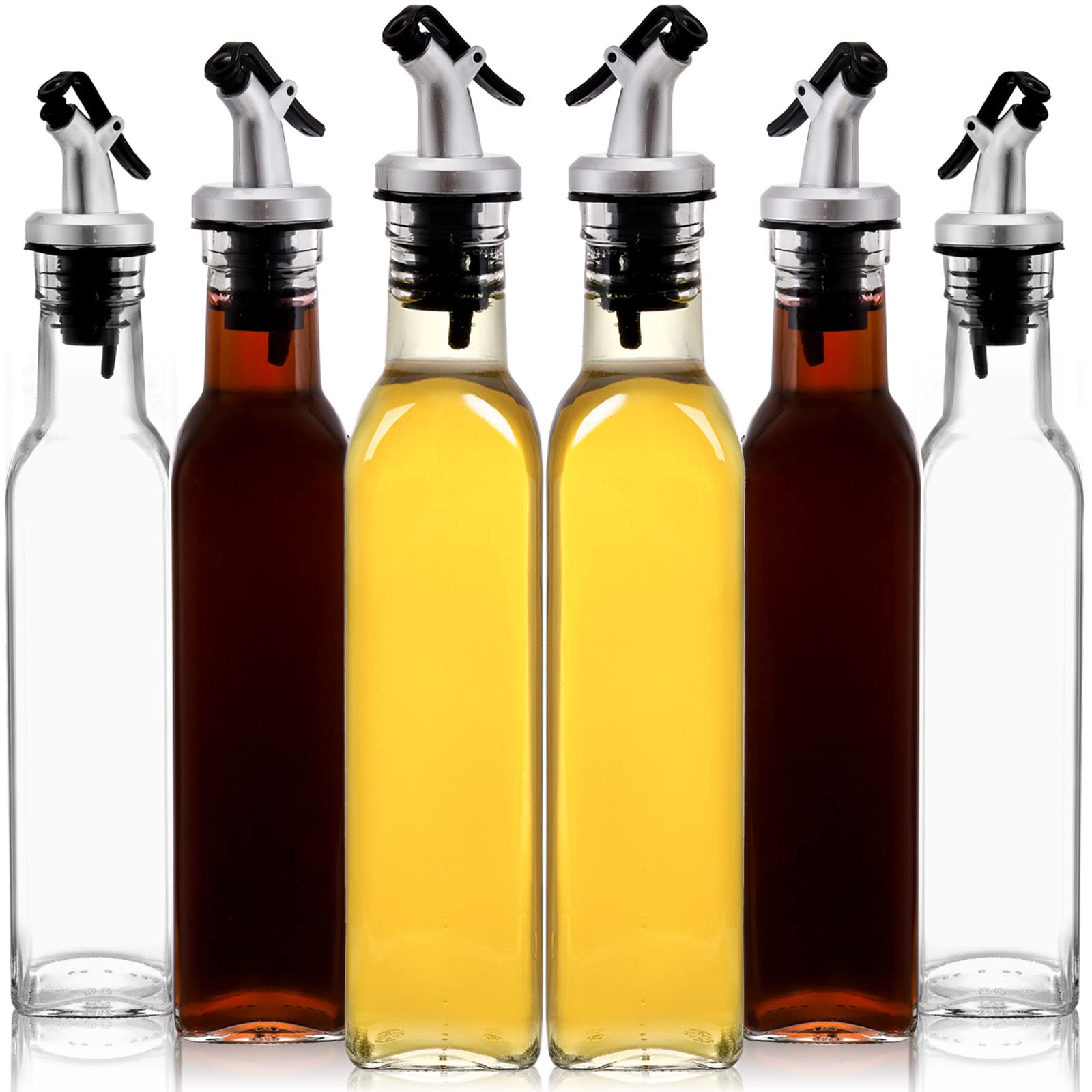 Tebery 4 Pack Oil and Vinegar Cruet Glass Bottles with Pourers, 17OZ Clear Glass Olive Oil Dispenser, Cooking Oil Container for Kitchen