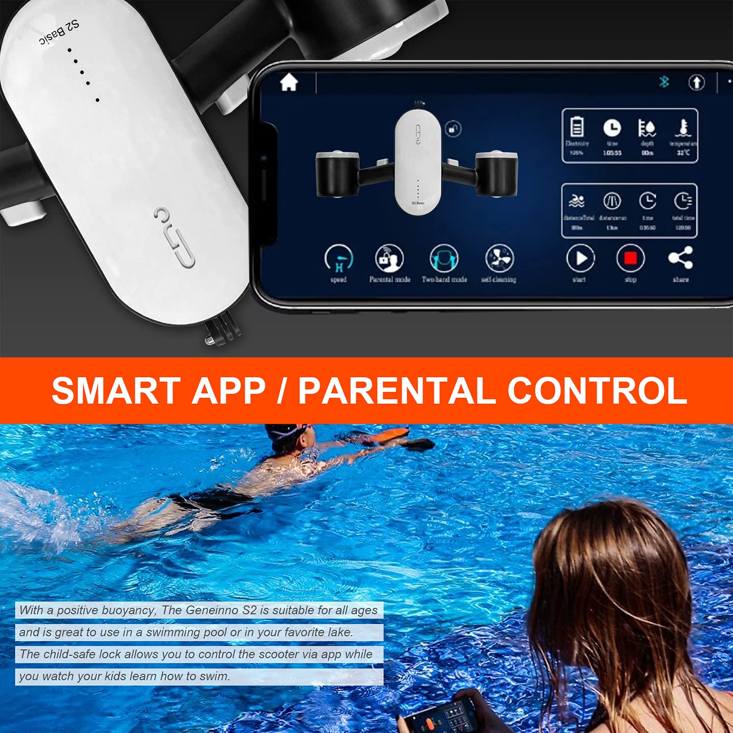 Seascooter Electric Underwater Scooter Snorkeling Diving Water Sports Equipment Adventures (White)