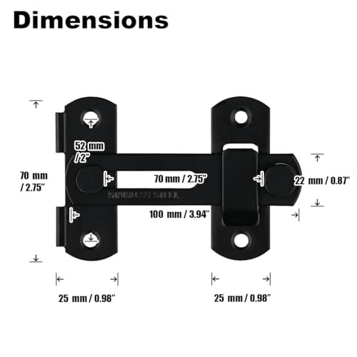 XQDWX Barrel Bolt Door Lock, thickened Stainless Steel Door Lock, Sliding door latch, Black, With Black Screws, 4 Inch, 914BB-BL