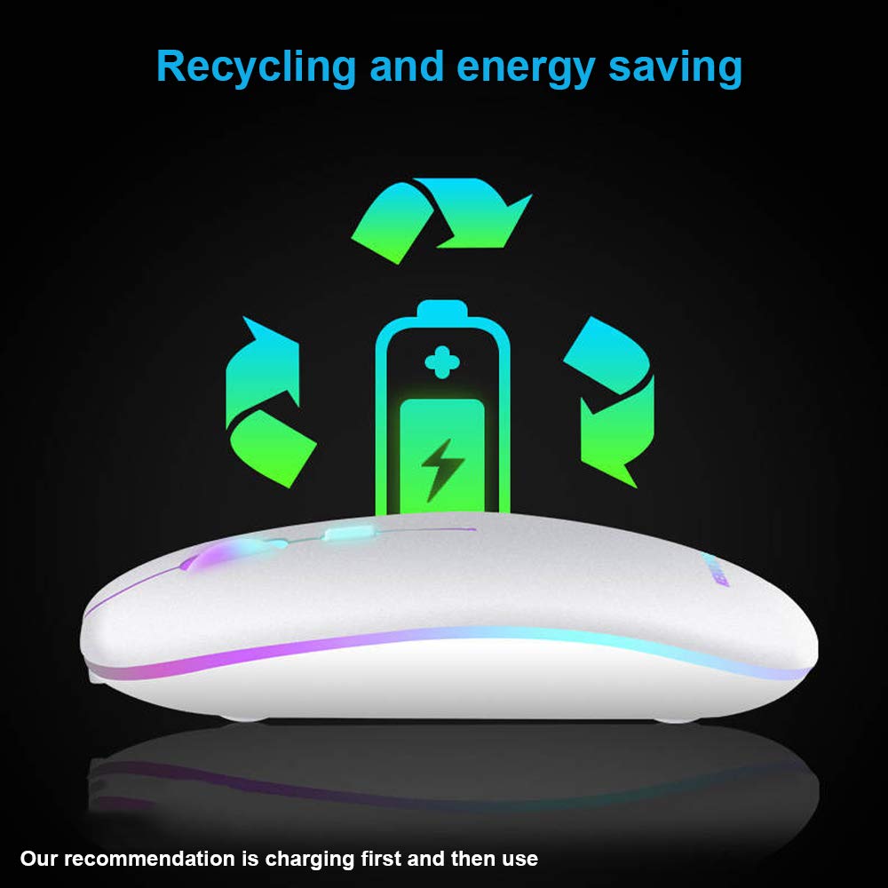 Wireless Rechargeable Mouse,Attoe Slim Portable USB Mouse with USB Dongle & Breathing RGB LED Light, Optical Computer Mice for PC, Tablet, Laptop and Windows/Mac