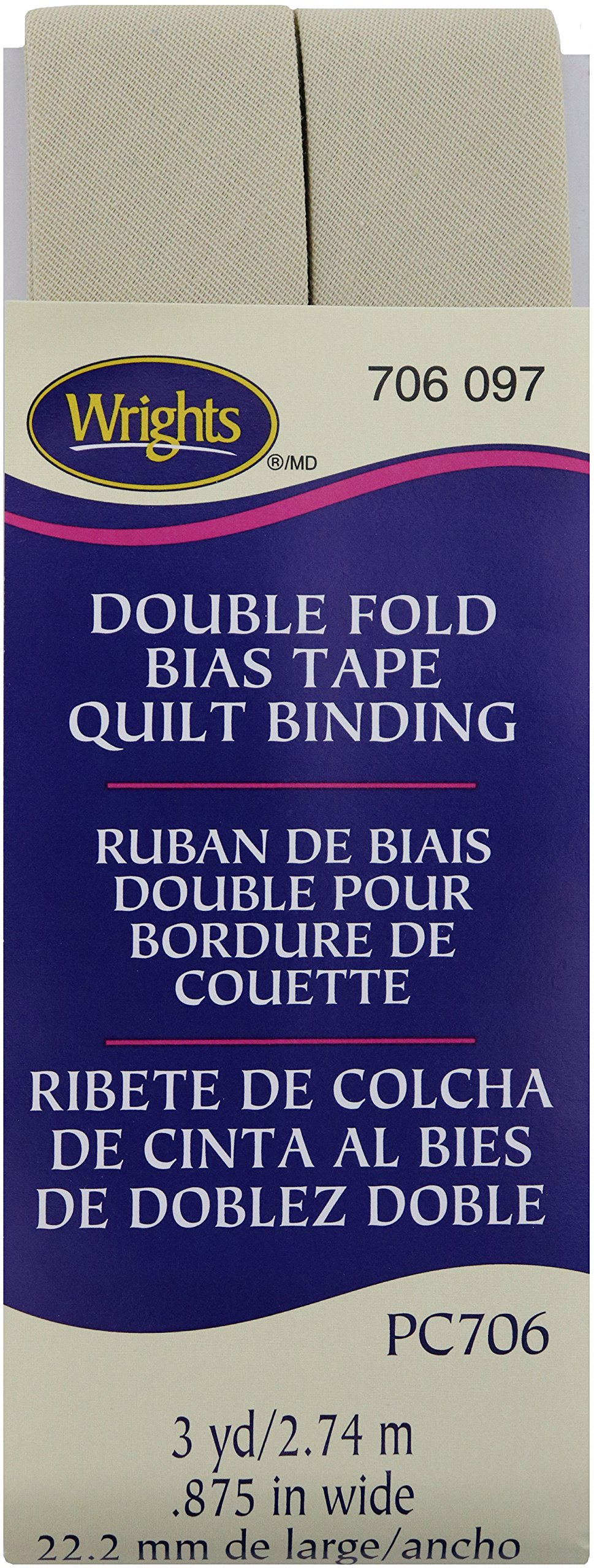 WRIGHTS Khaki Double Fold Quilt Binding 7/8" X3yd, Blue
