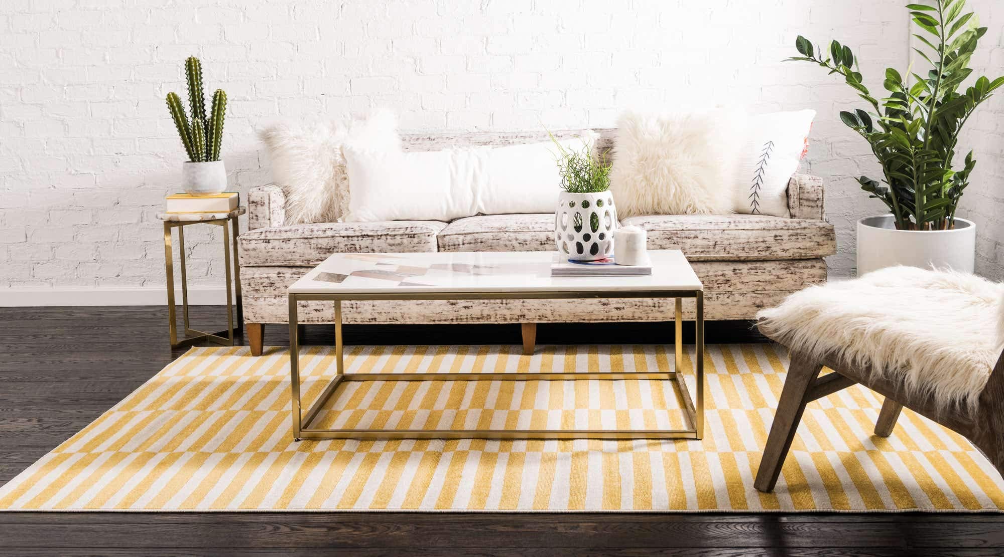 Unique Loom Williamsburg Collection Casual Transitional Thick Alternating Stripes Area Rug, 4 x 6 ft, Yellow/Beige