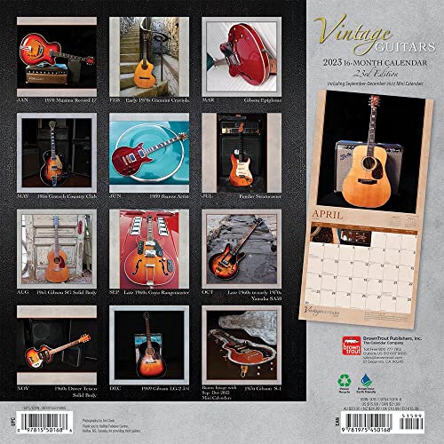 Vintage Guitars | 2023 12 x 24 Inch Monthly Square Wall Calendar | Foil Stamped Cover | BrownTrout | Instrument Classic
