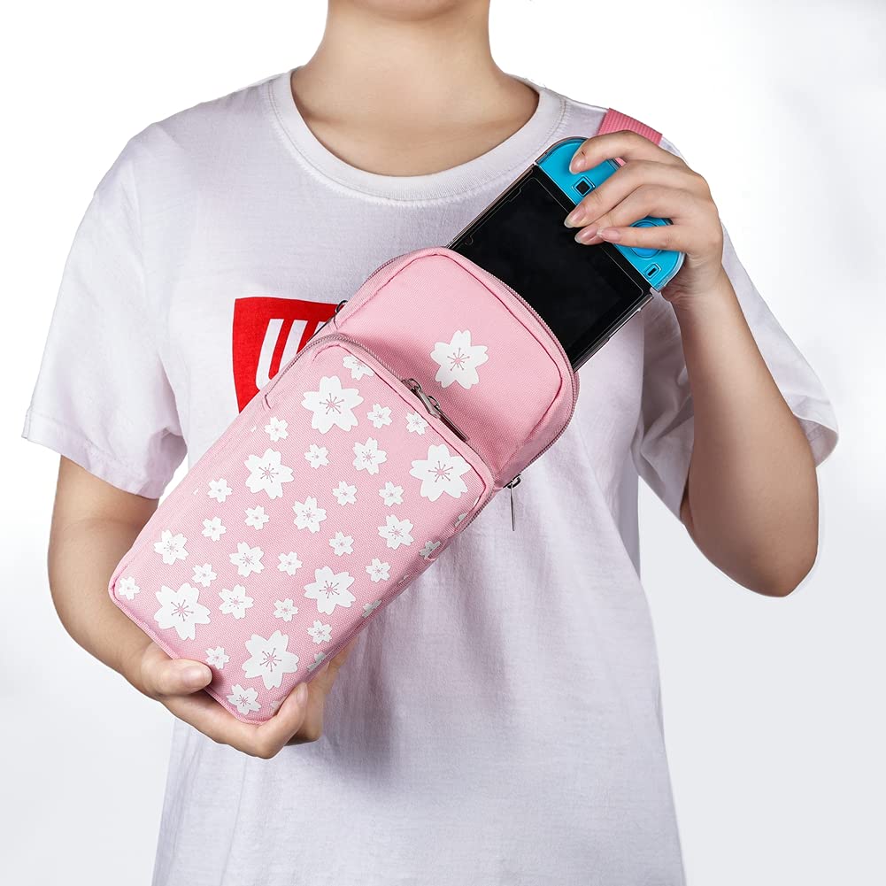YANZIRUI Game Travel Carrying Shoulder Bag for Nintendo Switch/OLED/Lite Backpack, Shoulder Cherry Blossoms Game Accessories for Switch Oled Console, for Nintendo Switch Lite Protective Storage Bag