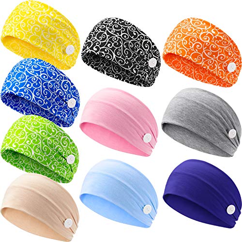 WILLBOND 10 Pieces Button Headband Multi-functional Hair Band Ear Protection Holder Soft Headwrap with Buttons for Men Women