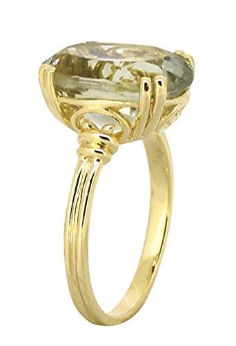 YoTreasure 10x14MM Green Amethyst Gold Plated 925 Sterling Silver Solitaire Ring