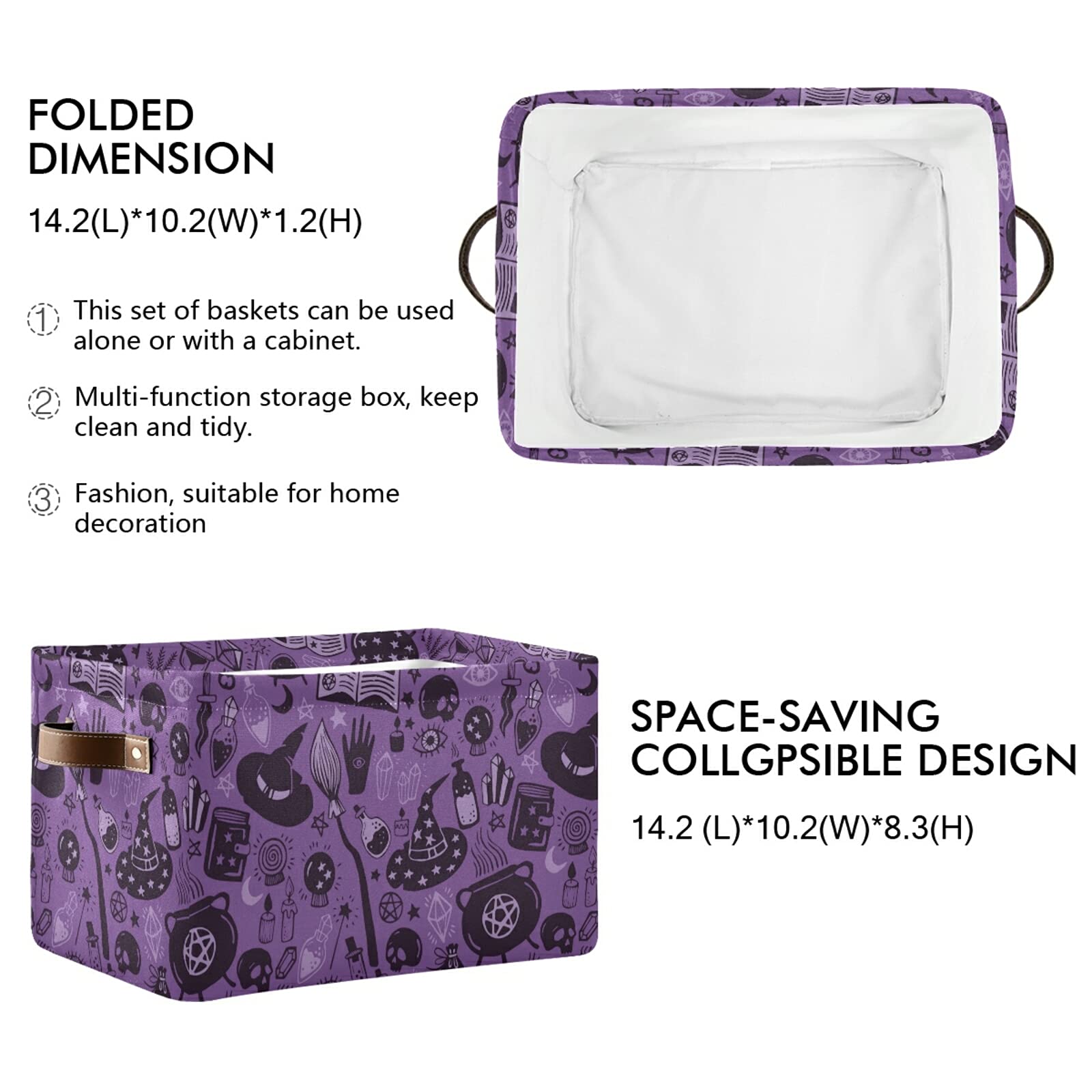 xigua Halloween Witch Foldable Storage Basket for Shelves, Collapsible Waterproof Sturdy Fabric Storage Bin with Handles, Canvas Storage Cube for Organizing Shelf Nursery Home Closet 1PCS