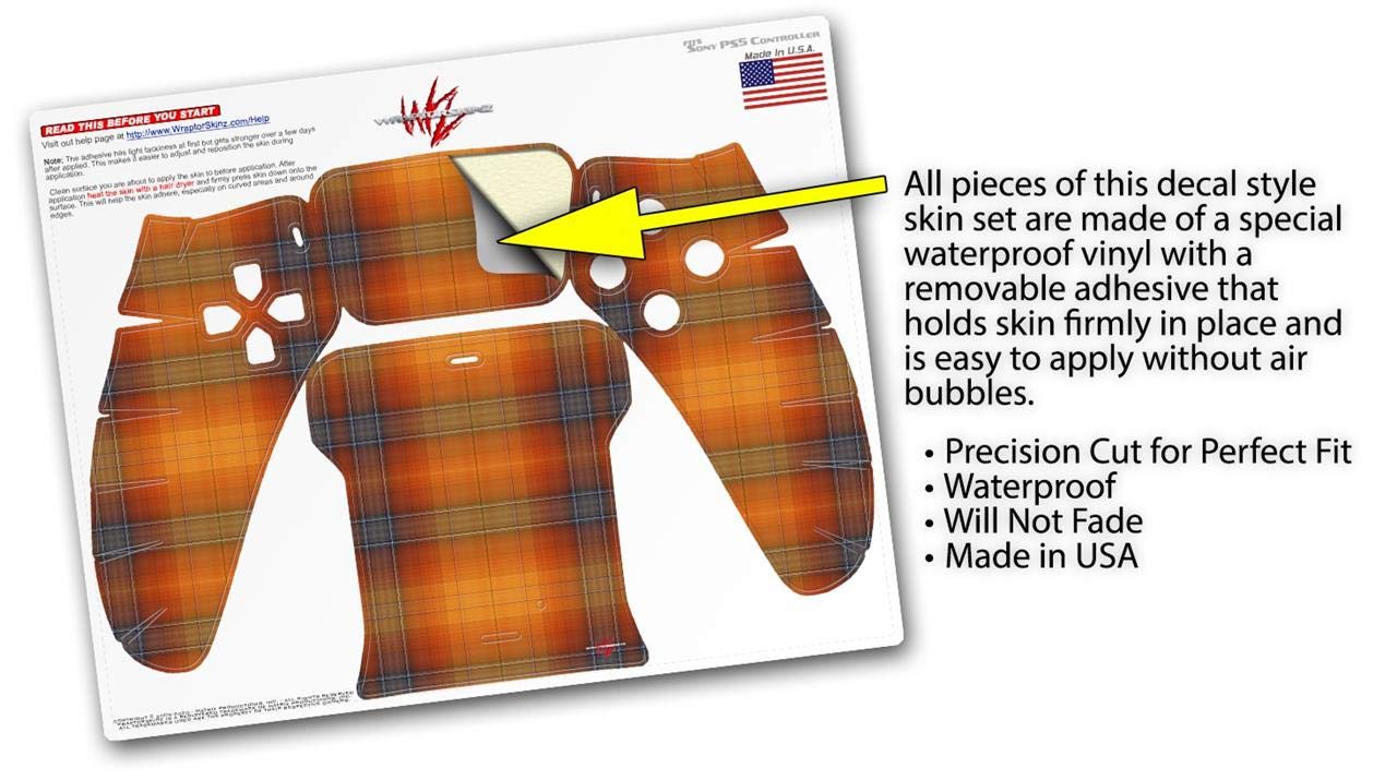 WraptorSkinz Skin Wrap compatible with Sony PS5 DualSense Controller Plaid Pumpkin Orange (CONTROLLER NOT INCLUDED)