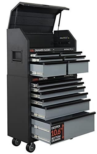 SHOPMAX 93606C2-06A4 36″ 12-Drawer Tool Chest and Rolling Cabinet Combo, Black