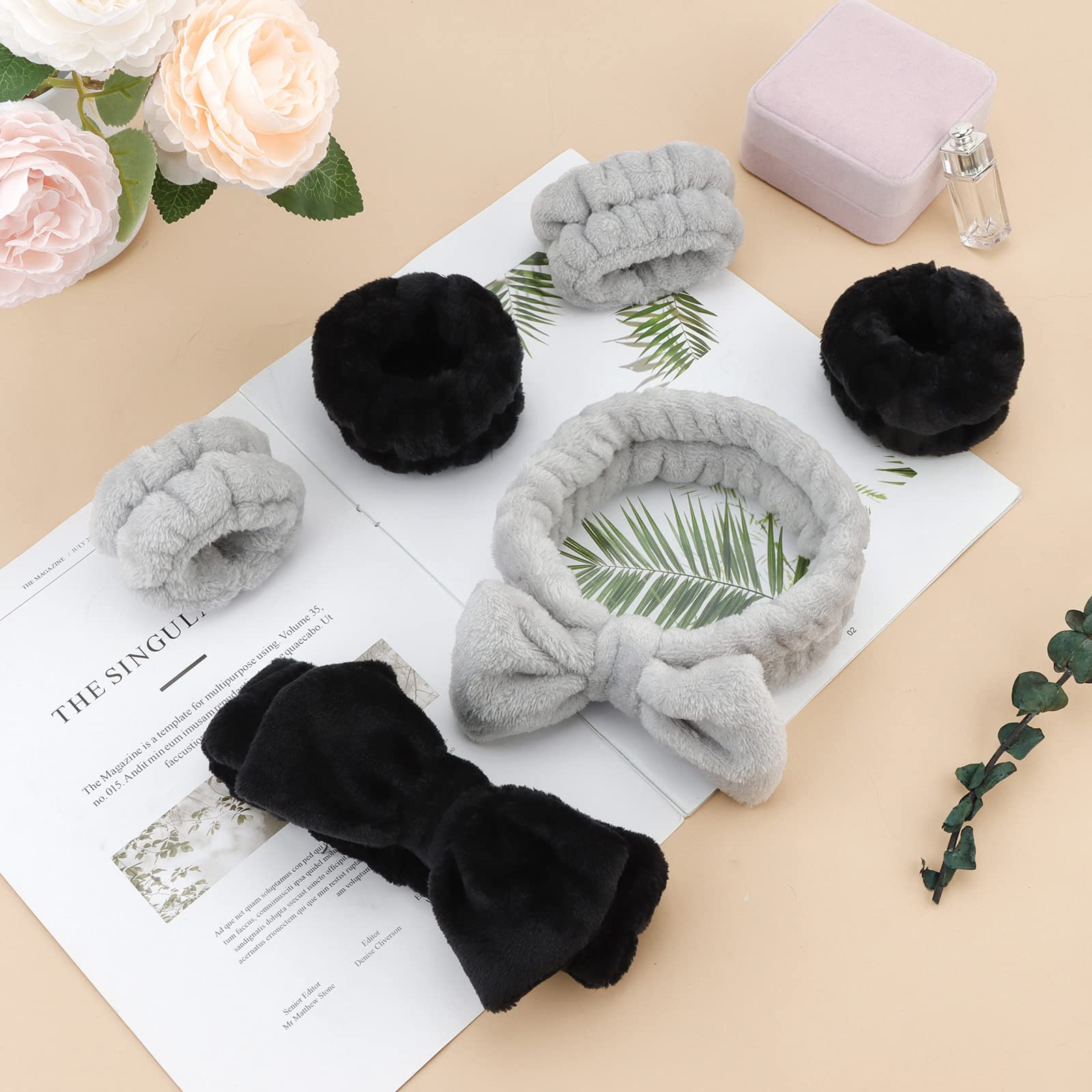WHAVEL 6PCS Spa Headband and Wristband Set, Face Wash Headband Makeup Skincare Headband Wrist Bands for Washing Face