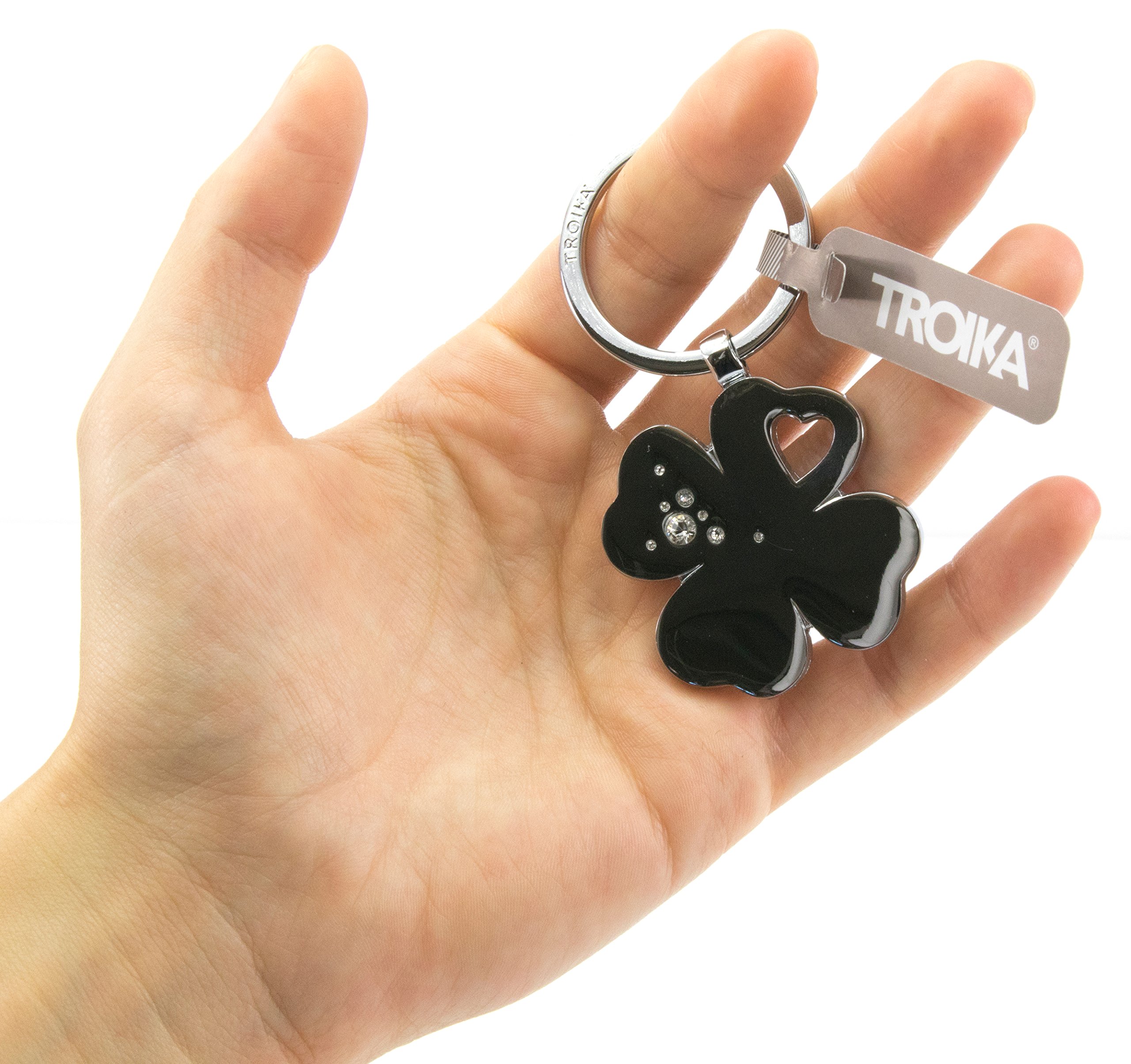 TROIKA Girls Best Friends "Clover" – KR9-30/CH – Keyring – Made with Swarovski® Elements – cast Metal– Shiny – Chrome Plated – Silver – TROIKA-Original