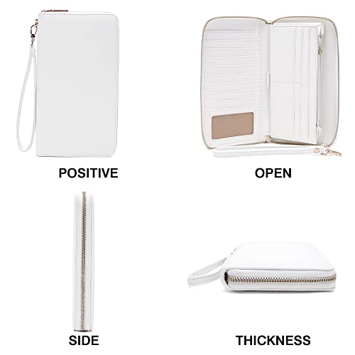 YZAOLL Women's Wallet RFID Blocking PU Leather Large Capacity Zip Around Credit Card Holder Cell Phone Checkbook Storage Bag Zipper Coin Purse,Beige